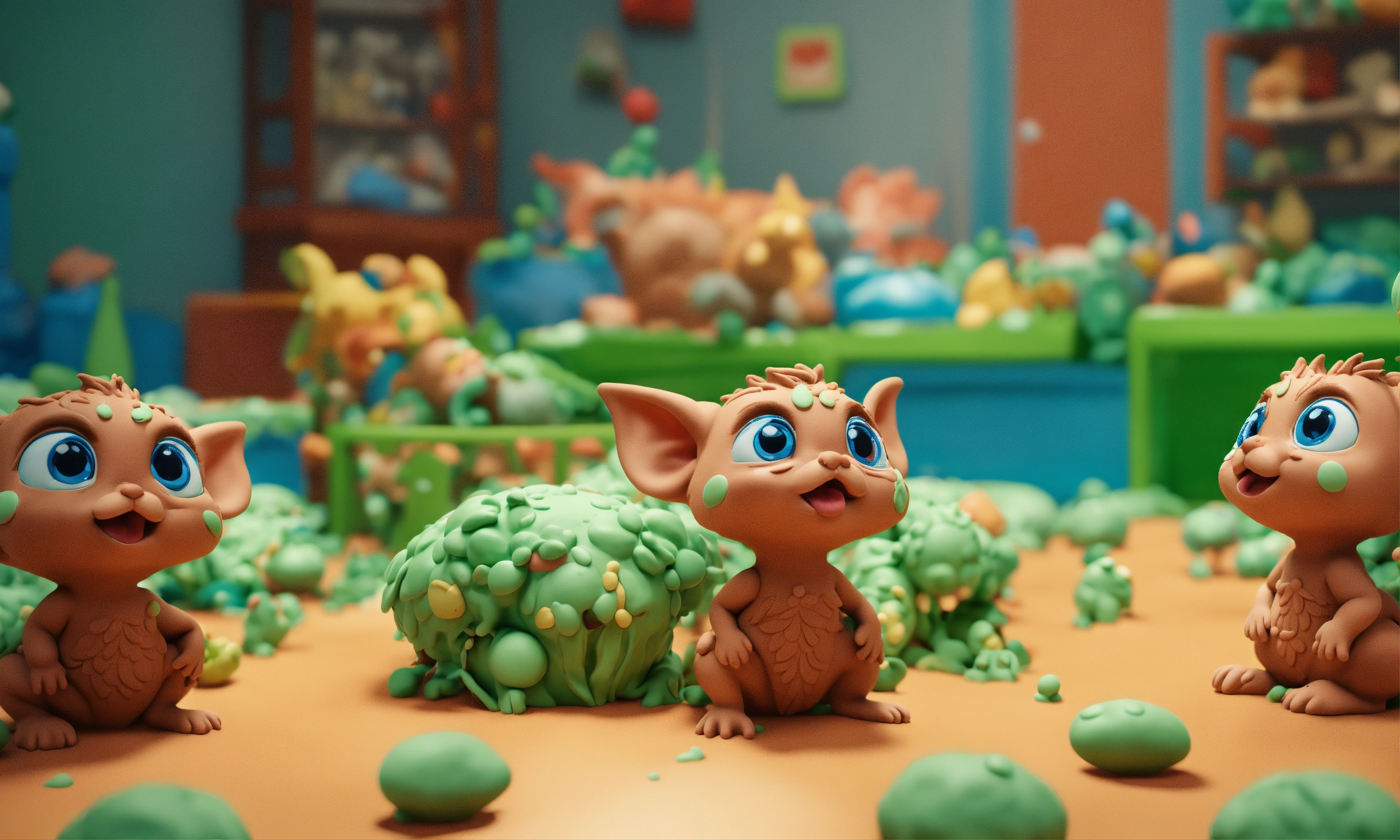 Lexica - 3d effect of cute clay many baby gremlins play around causes ...