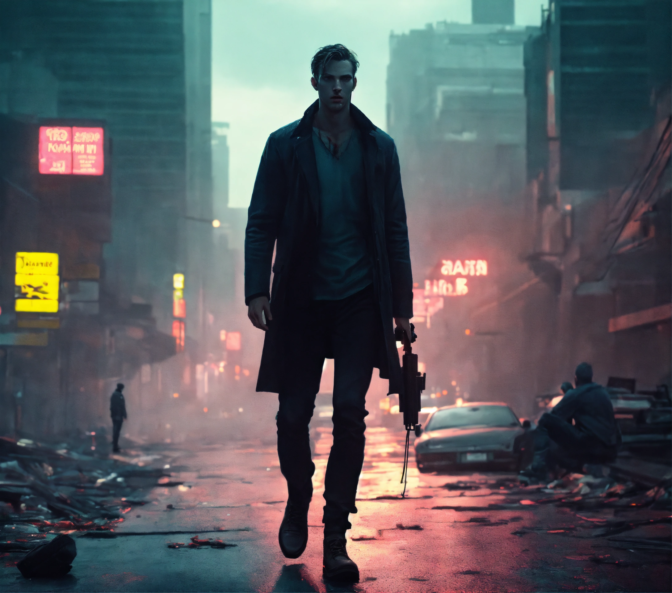 Lexica - Beautiful tall man, kinnaman, dystopian future, dark, walk ...