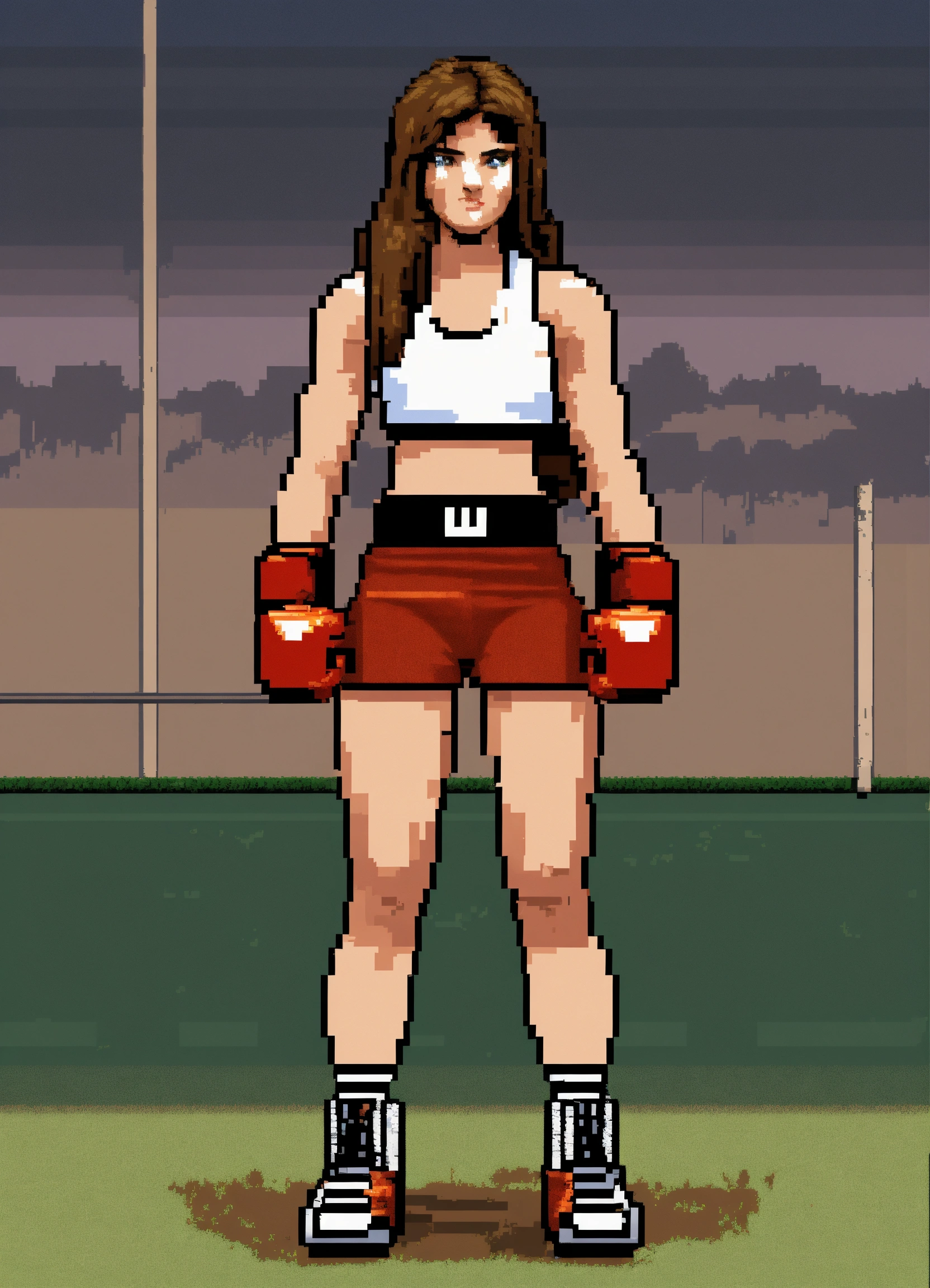 Lexica - White female, brown overgrown long hair, boxing outfit, boxing ...