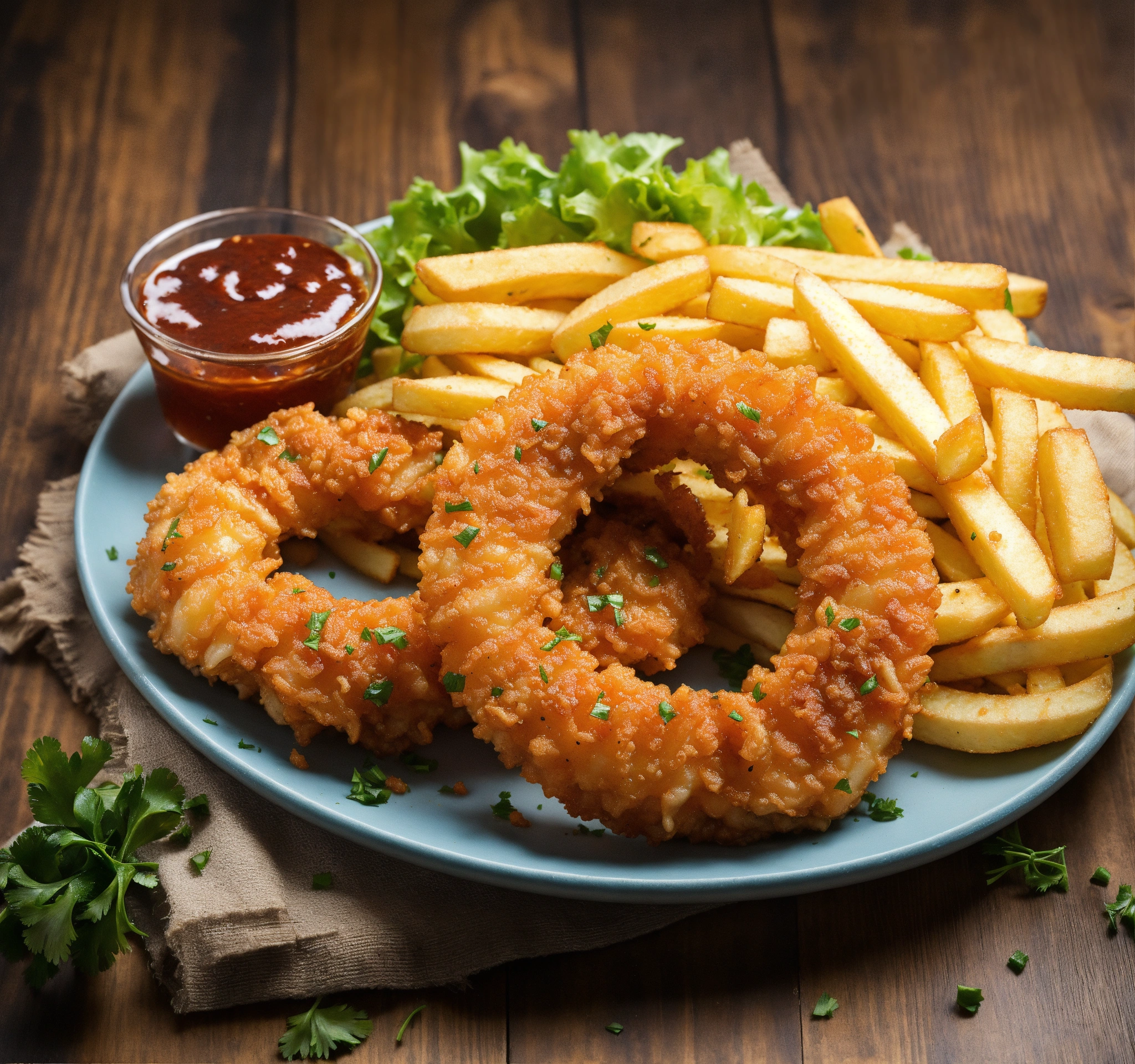 Lexica - BIG CALAMARI RINGS AND FRIES IN ONE PLATE FROM FRONT VIEW