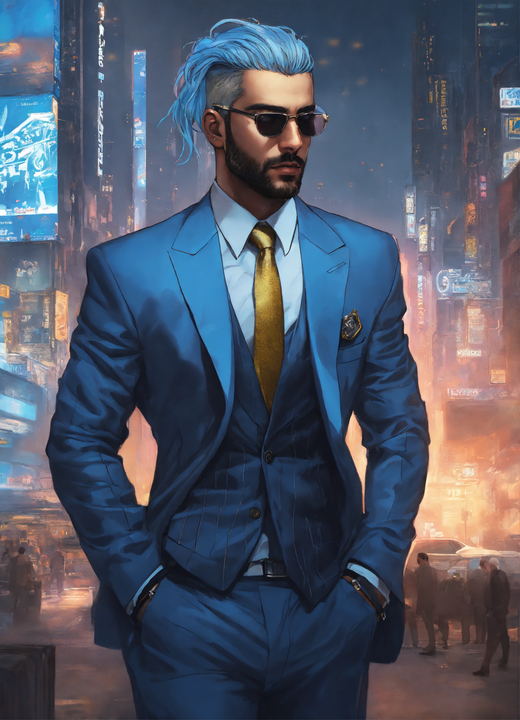 Lexica - Cyberpunk Arabic business man soft blue hair in business suit ...