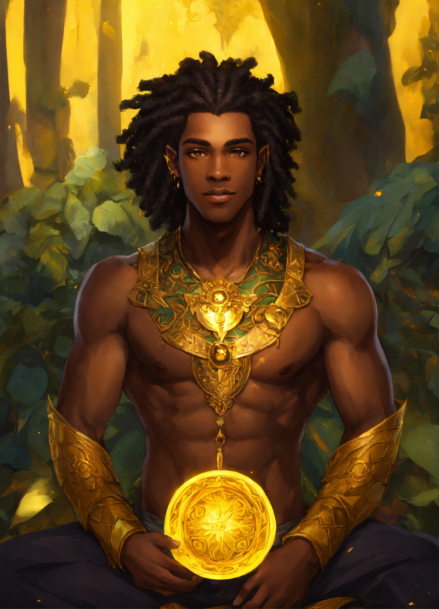 Lexica - A black male sun elf, caramel skin, hazel eyes, medium wavy ...