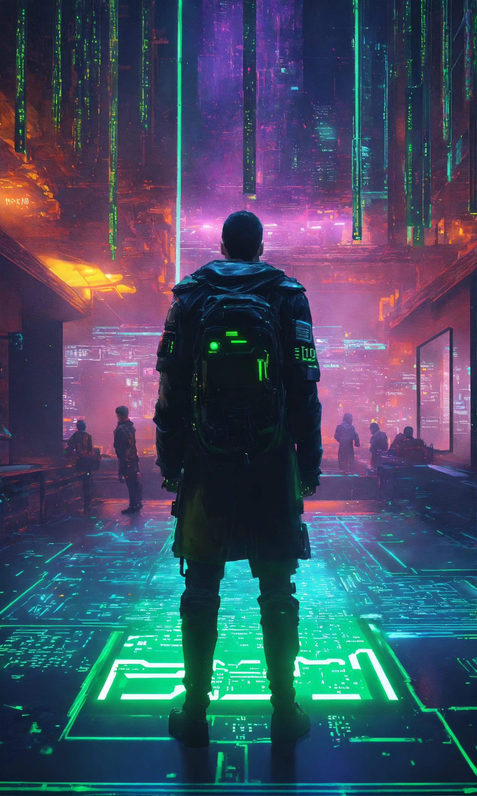 Lexica - Text Text male half android, green and black futuristic, cyberpunk coder, cutting-edge ...