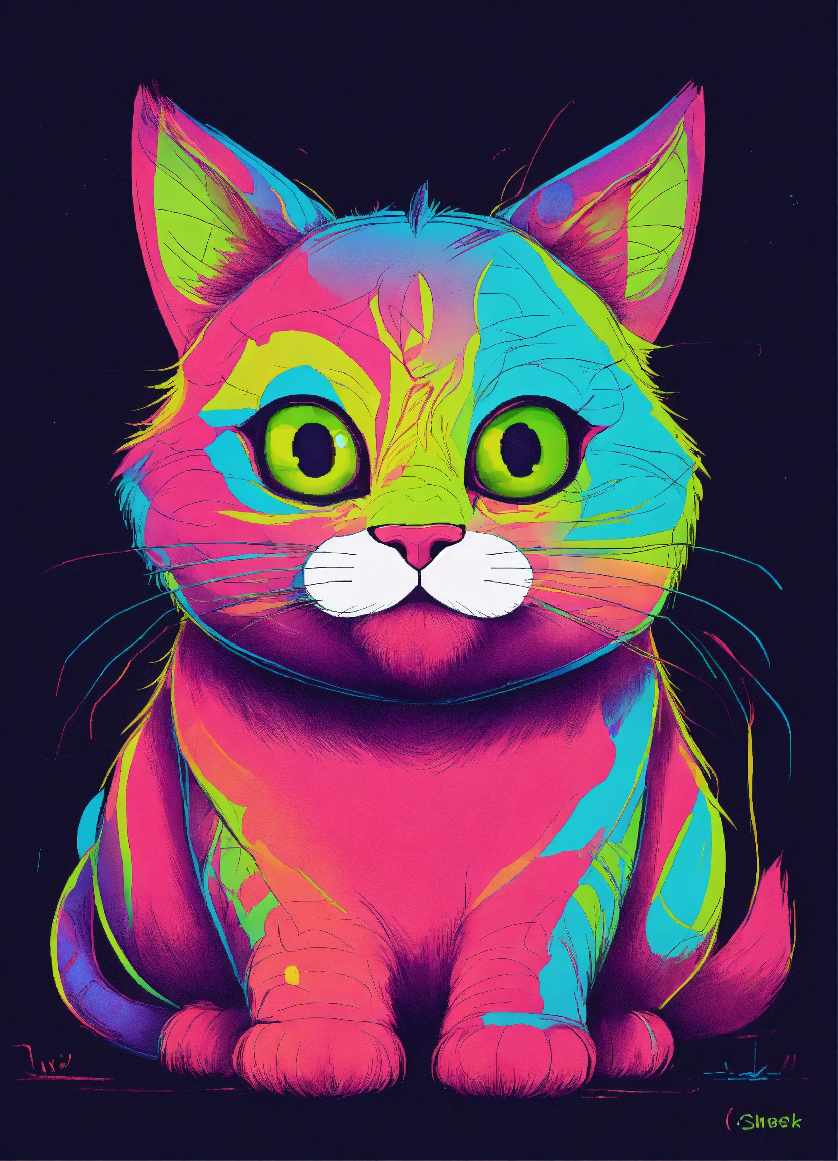 Lexica - Shrek cat, neon colors, cute, line art