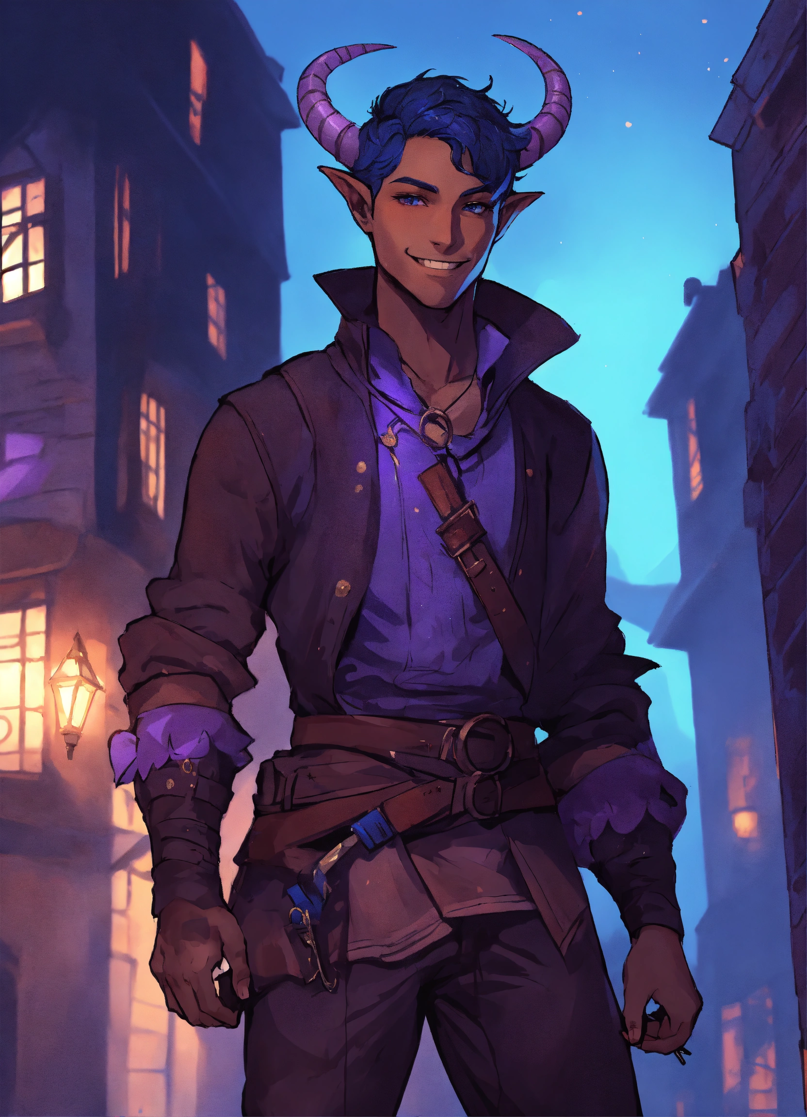 Lexica - Male young blue tiefling, pathfinder art style Full body ...