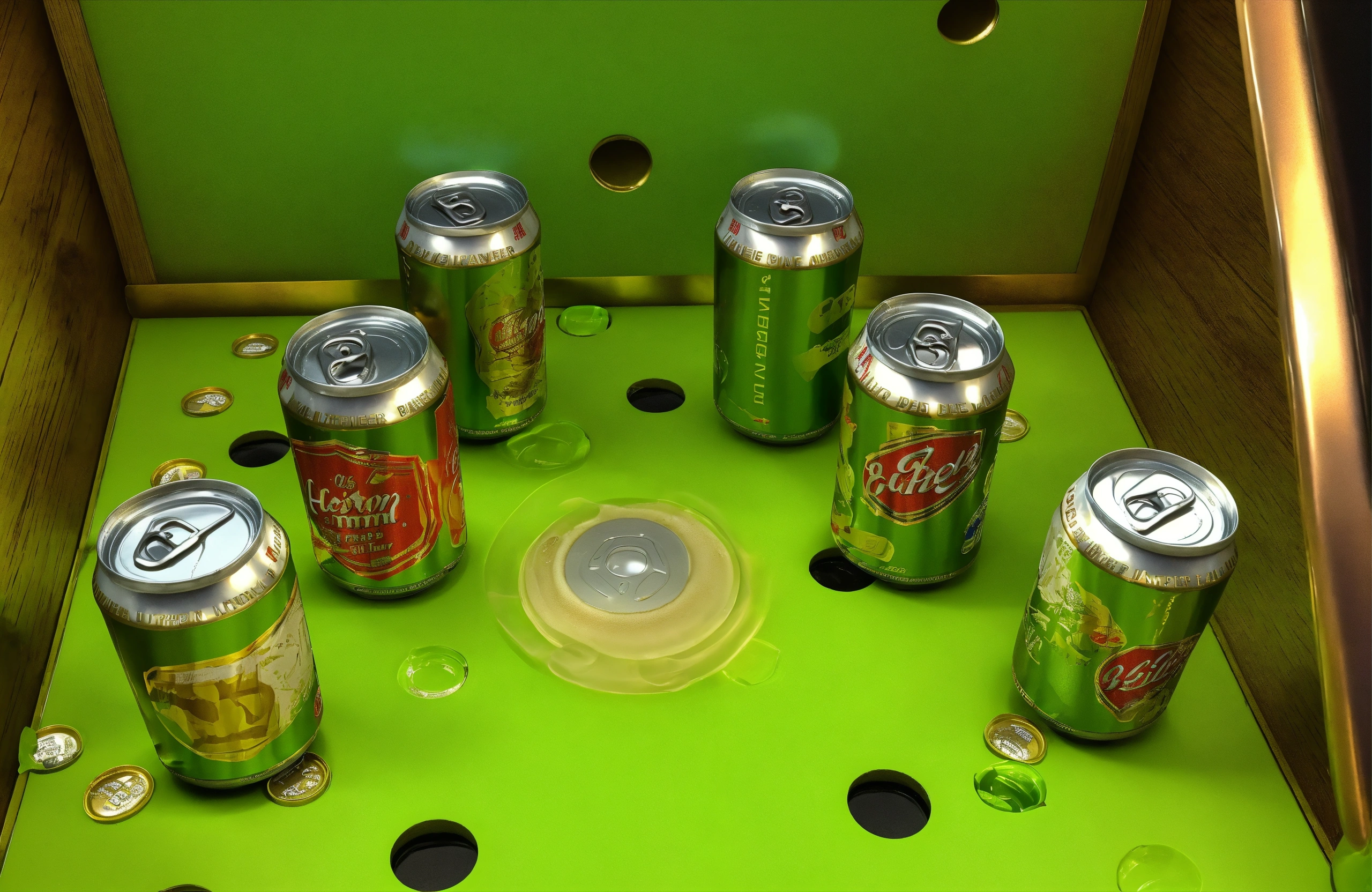 Lexica - Game board with holes, chrome beer cans decorate the board. 6 ...