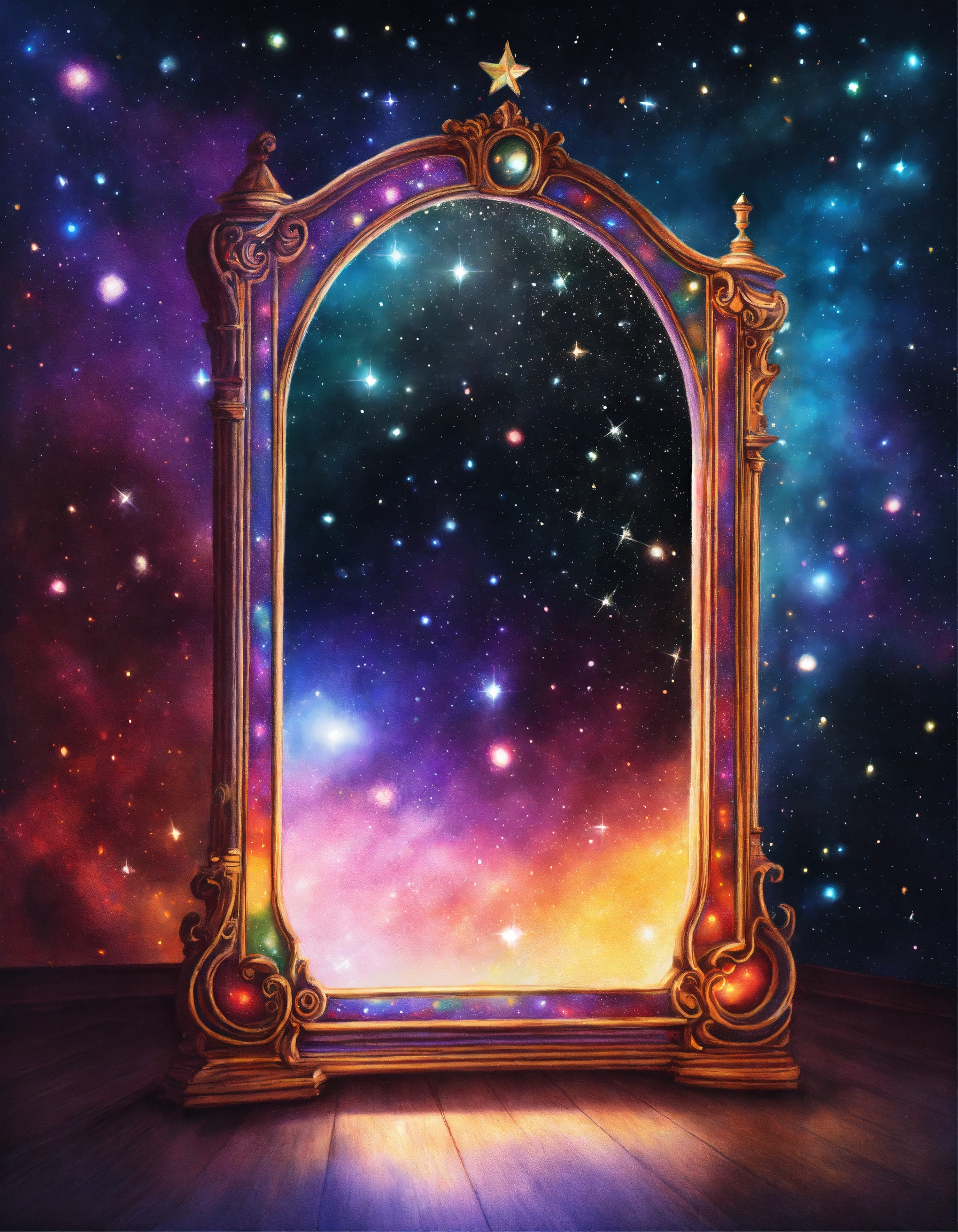 Lexica - Realistic colored pencil drawing of a big magic mirror ...