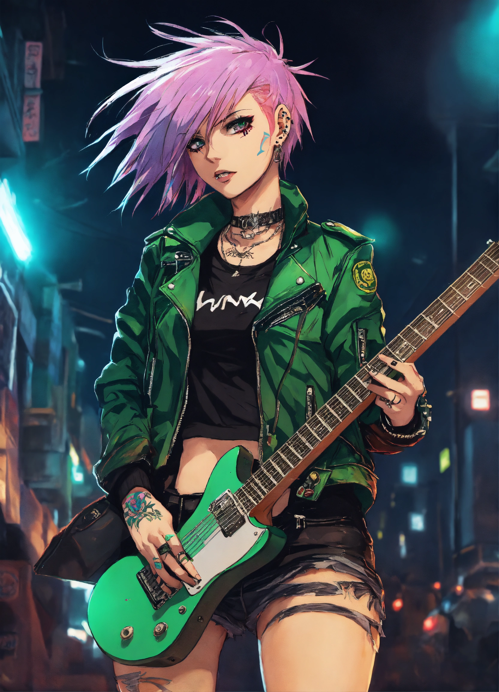Lexica - 2D epic anime manga style, punk rock girl face tattoos ...