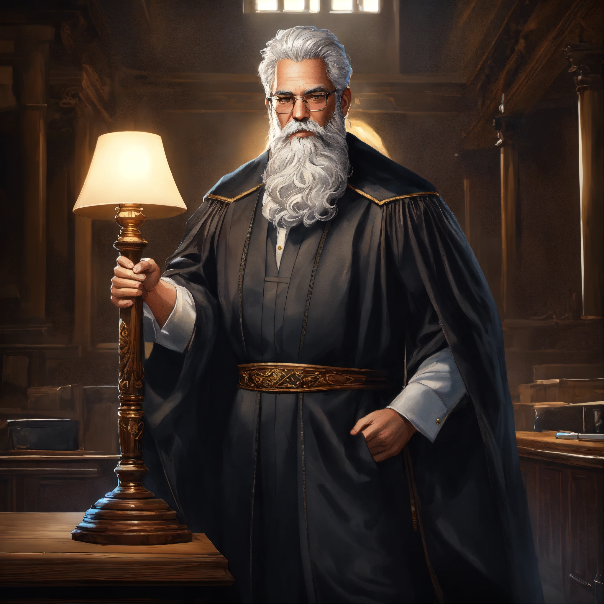 Lexica - Portrait painting of a judge with a wooden gavel, beard, white ...
