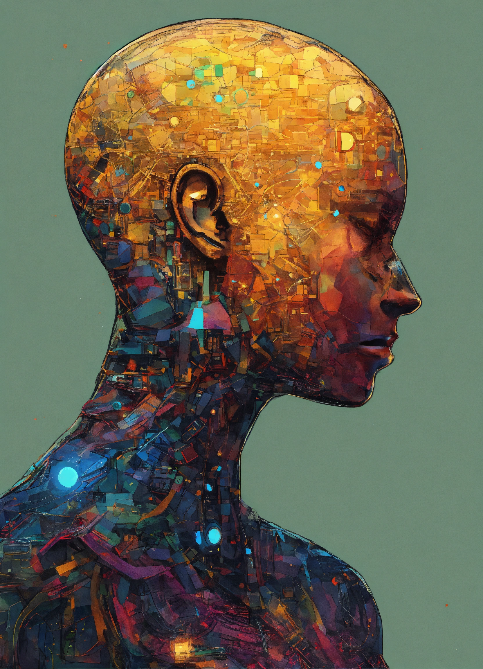 Lexica - Drawing of a human silhouette with ONE small multicolored chip ...