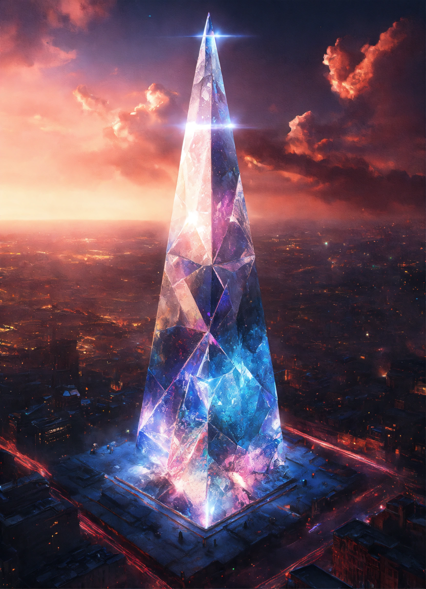 Lexica - A crystal tower being shattered by a lazer beam from space