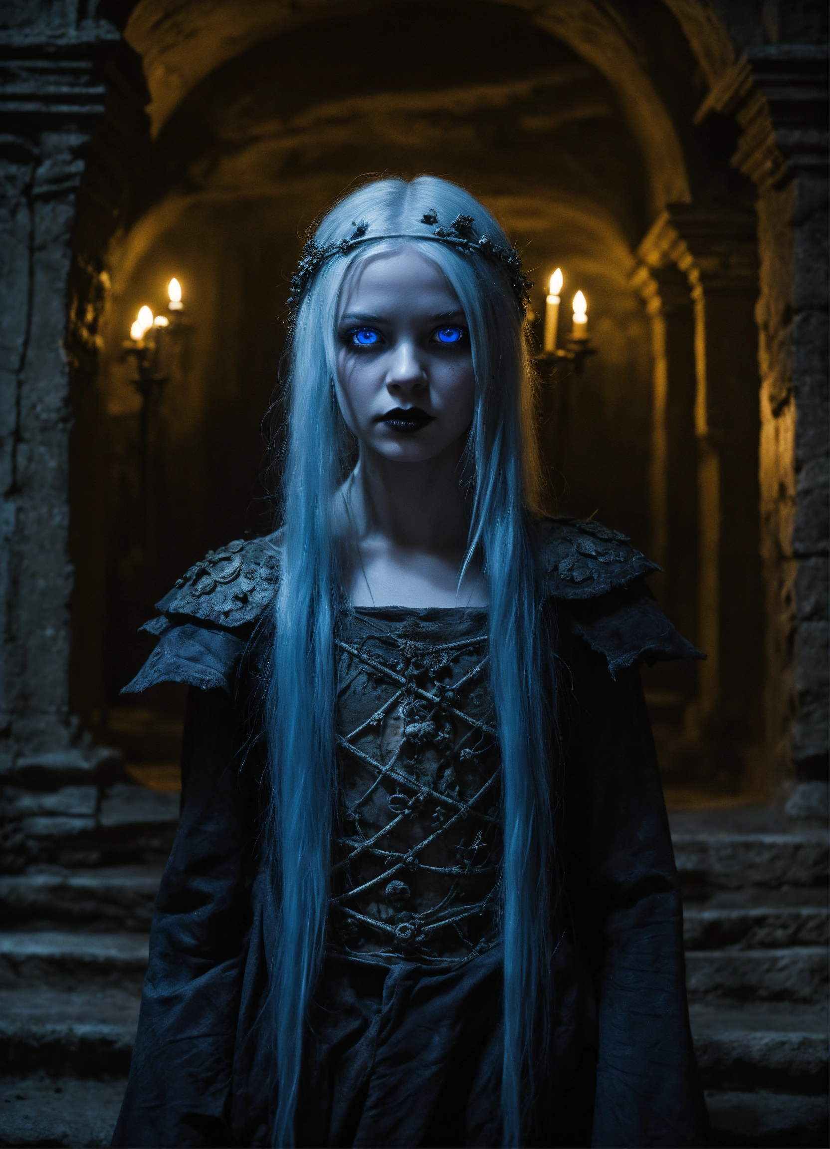 Lexica - Body portrait, ten year old childish female goth necromancer ...