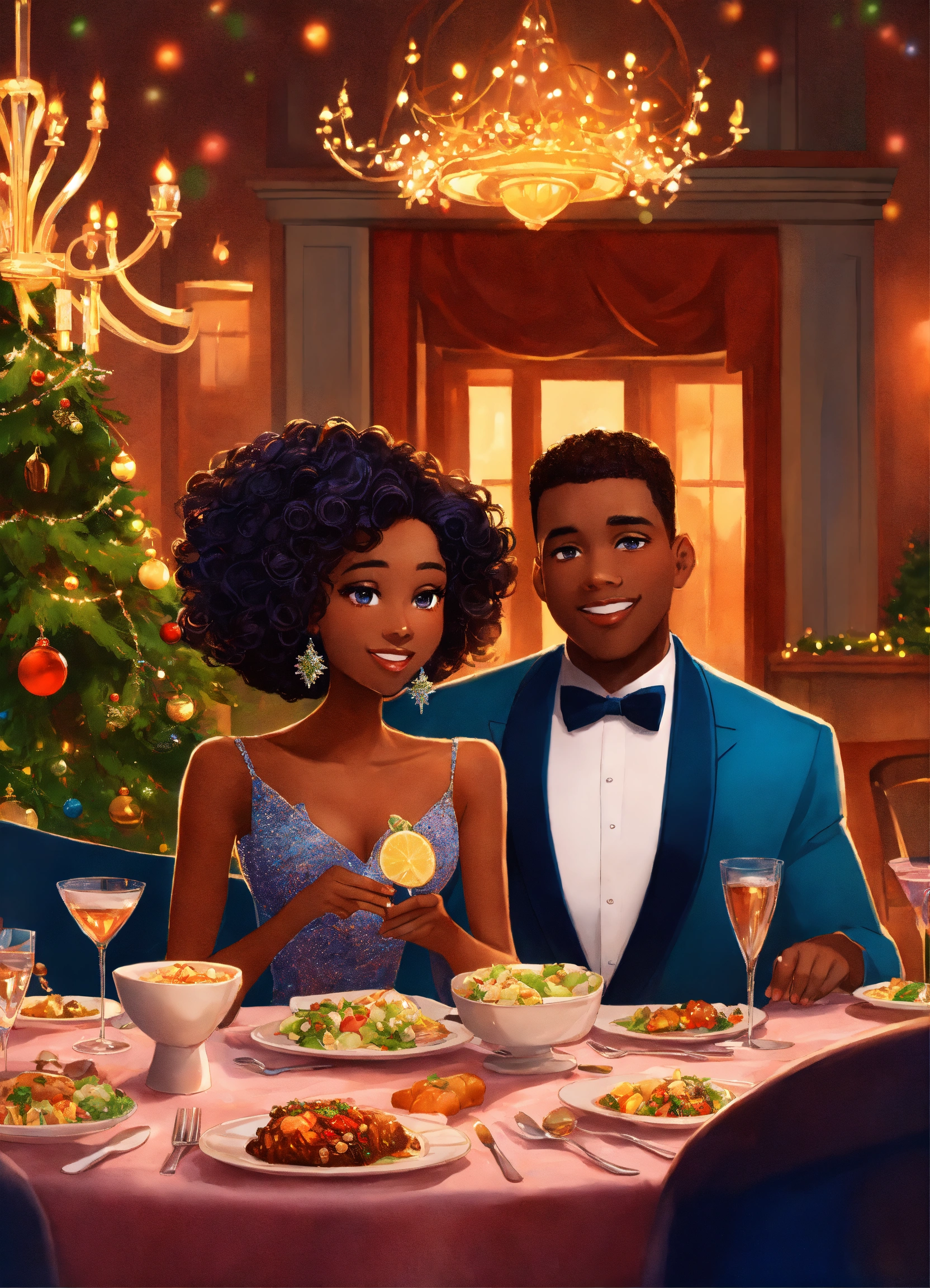 Lexica - Pixar art adult African American couple, female with curly ...