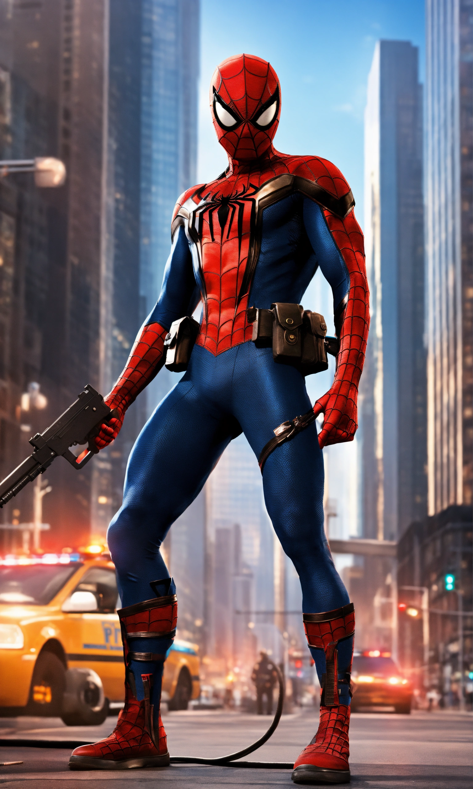 Lexica - Spiderman as a police officer, 2D render, full-body view ...