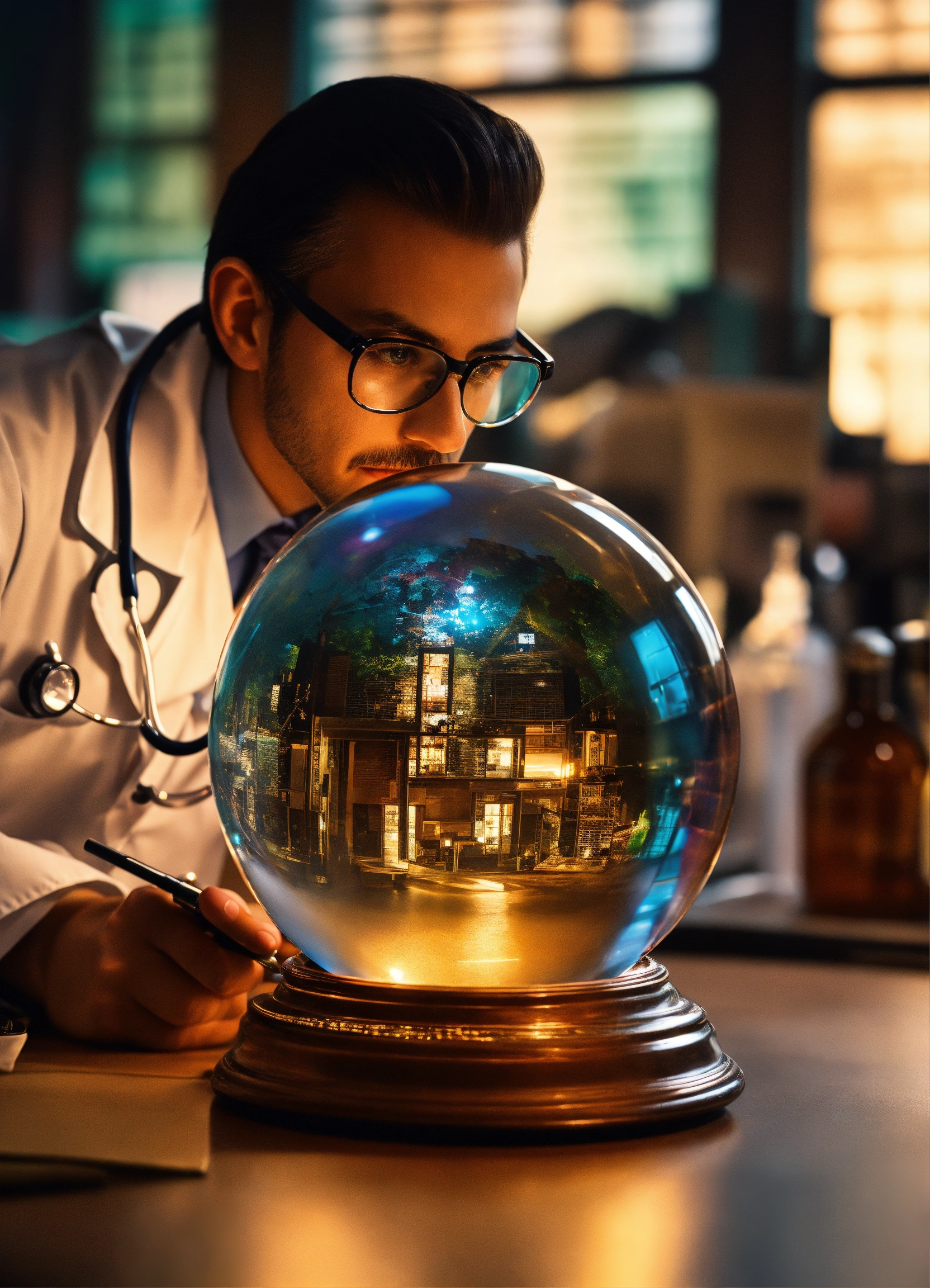 Lexica - A hyper-realistic photograph of a cool doctor looking through ...