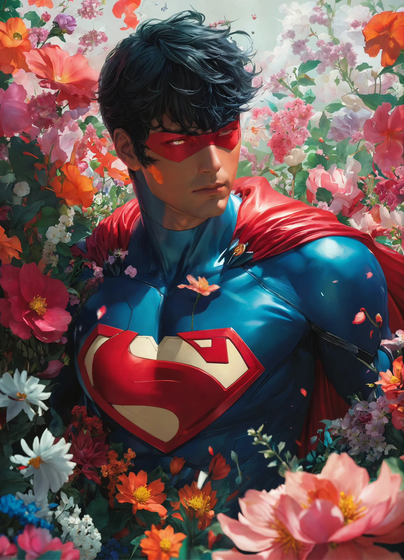 Lexica - Anime art of a superhero surrounded by flowers, 8k, stunning ...