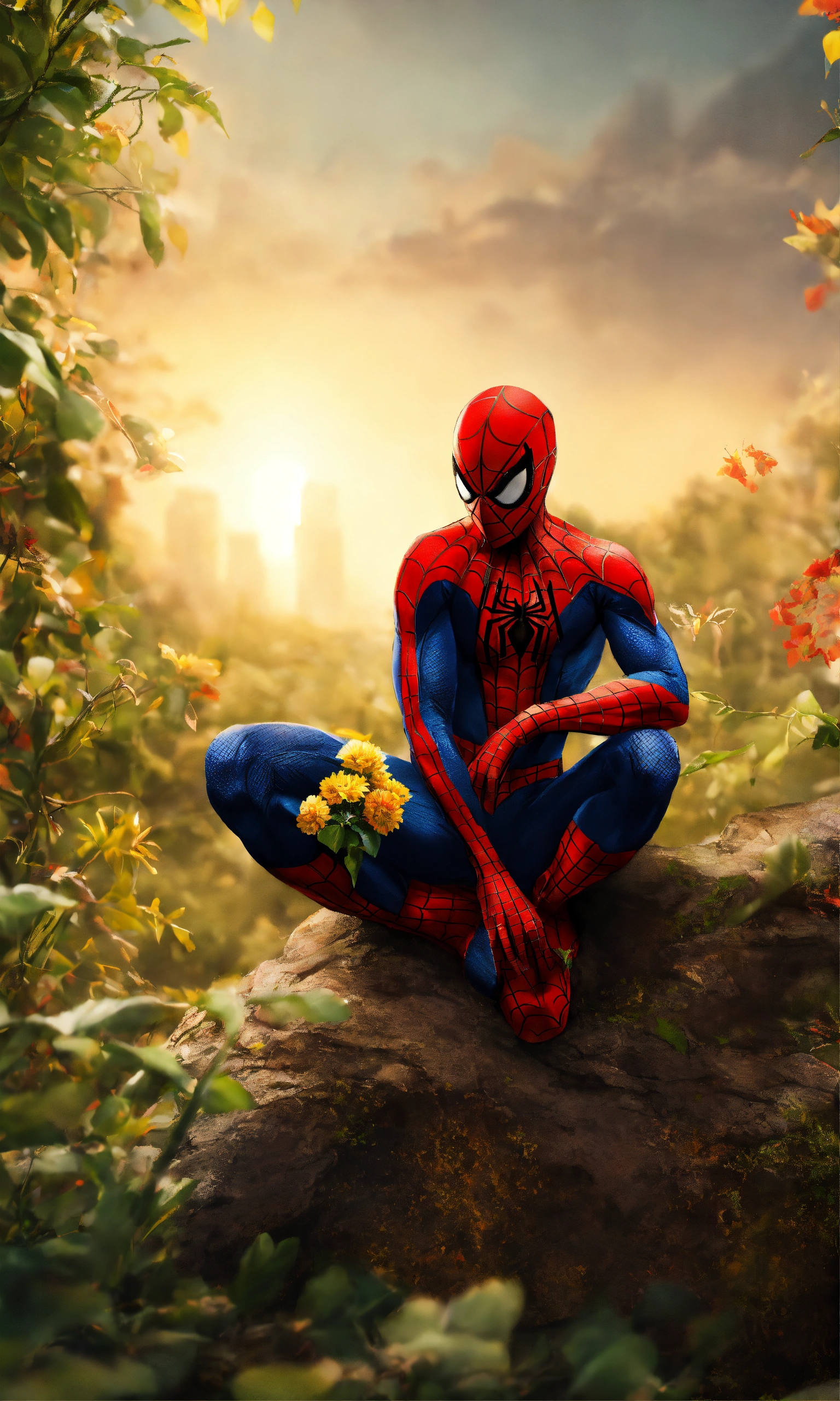 Lexica - All Spiderman togetger, nature background, 2D render