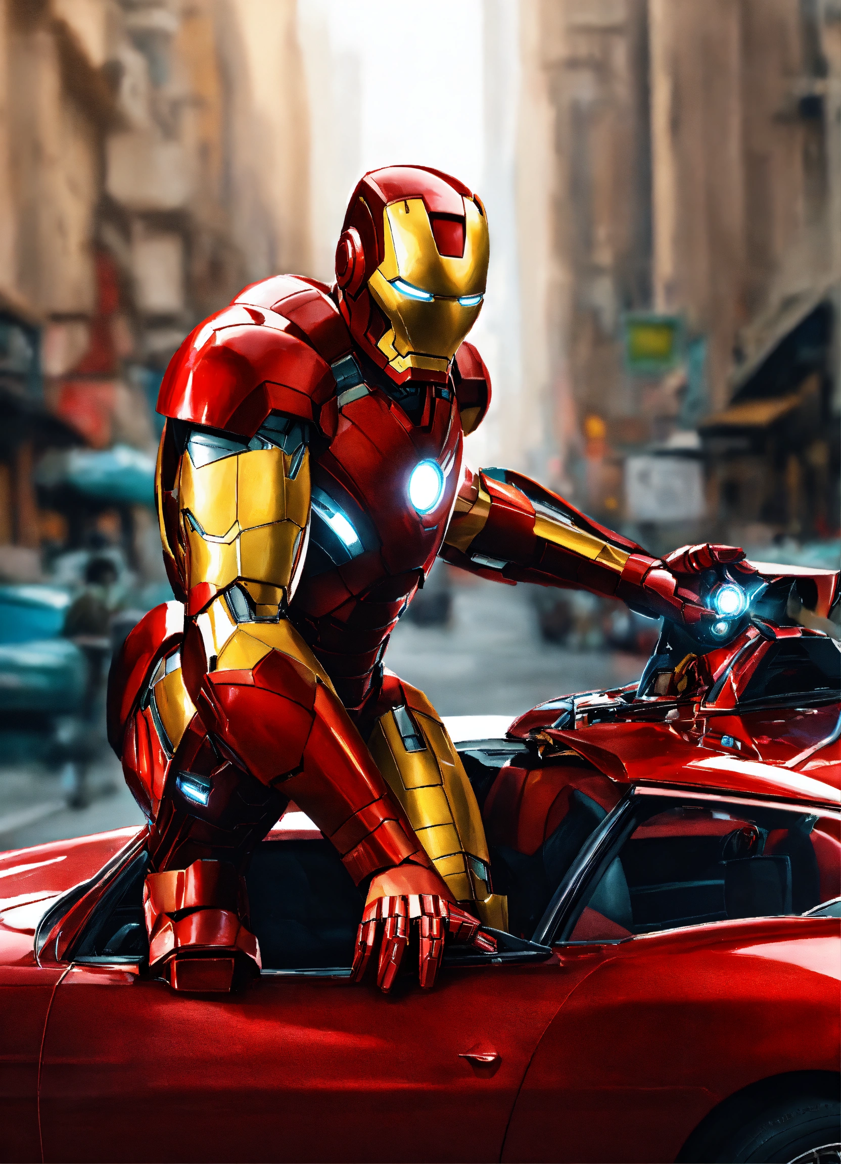 Lexica - Iron man riding a car