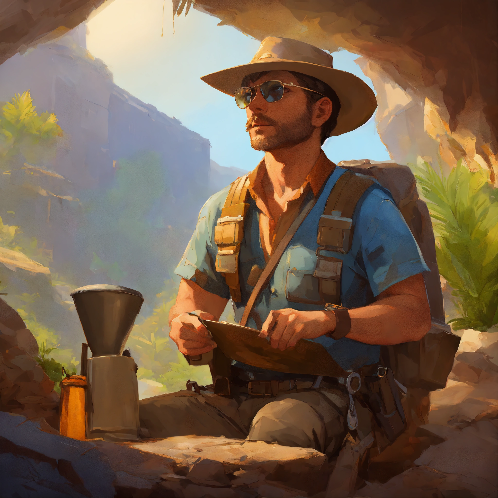 Lexica - Adventure explorer archaeologist, oil paint, 2D illustration style, sharp focus, bright ...