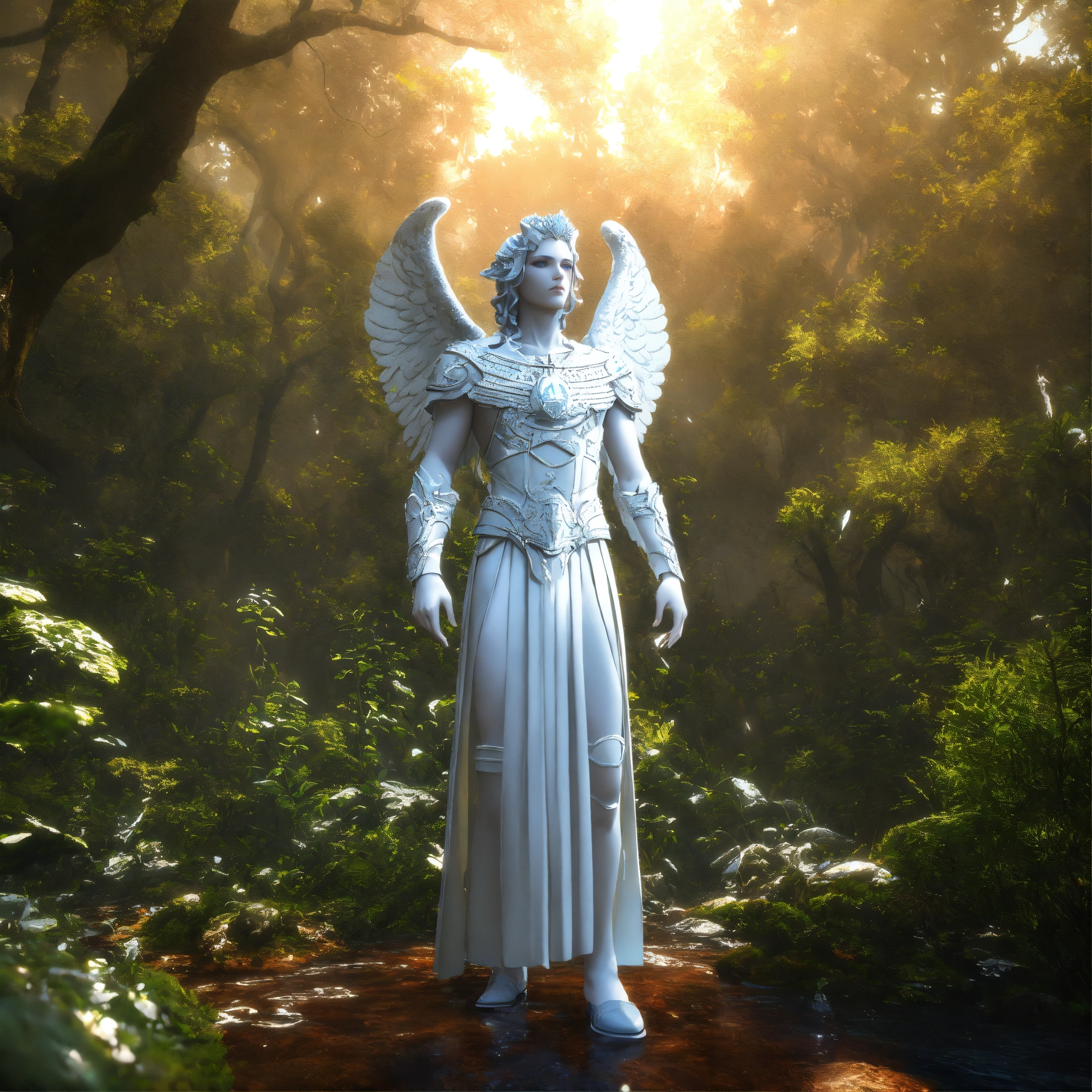 Lexica - White Archangel Michael in dress, reptile in the forest, being reincarnated into a ...