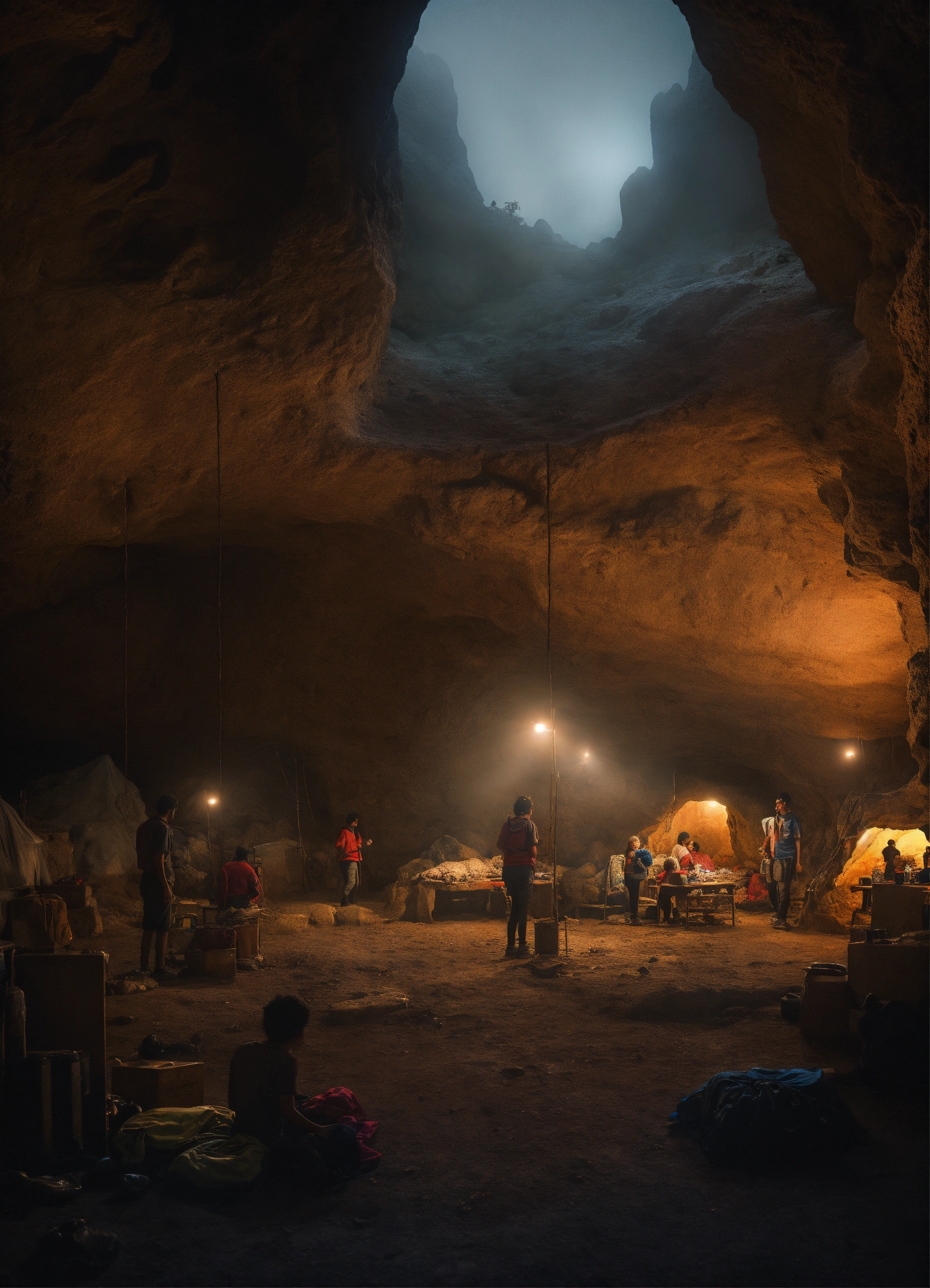 Lexica - A refugee camp inside a dark cave. Dark, depressing ...