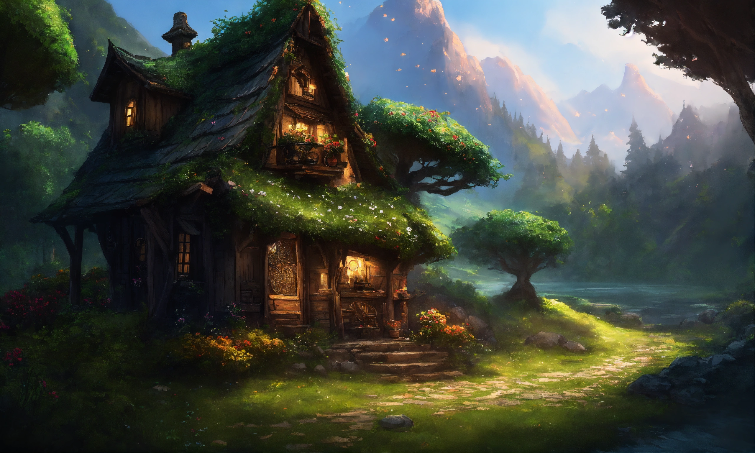 Lexica - Epic beautiful shot of a ultra detailed and small elves house ...