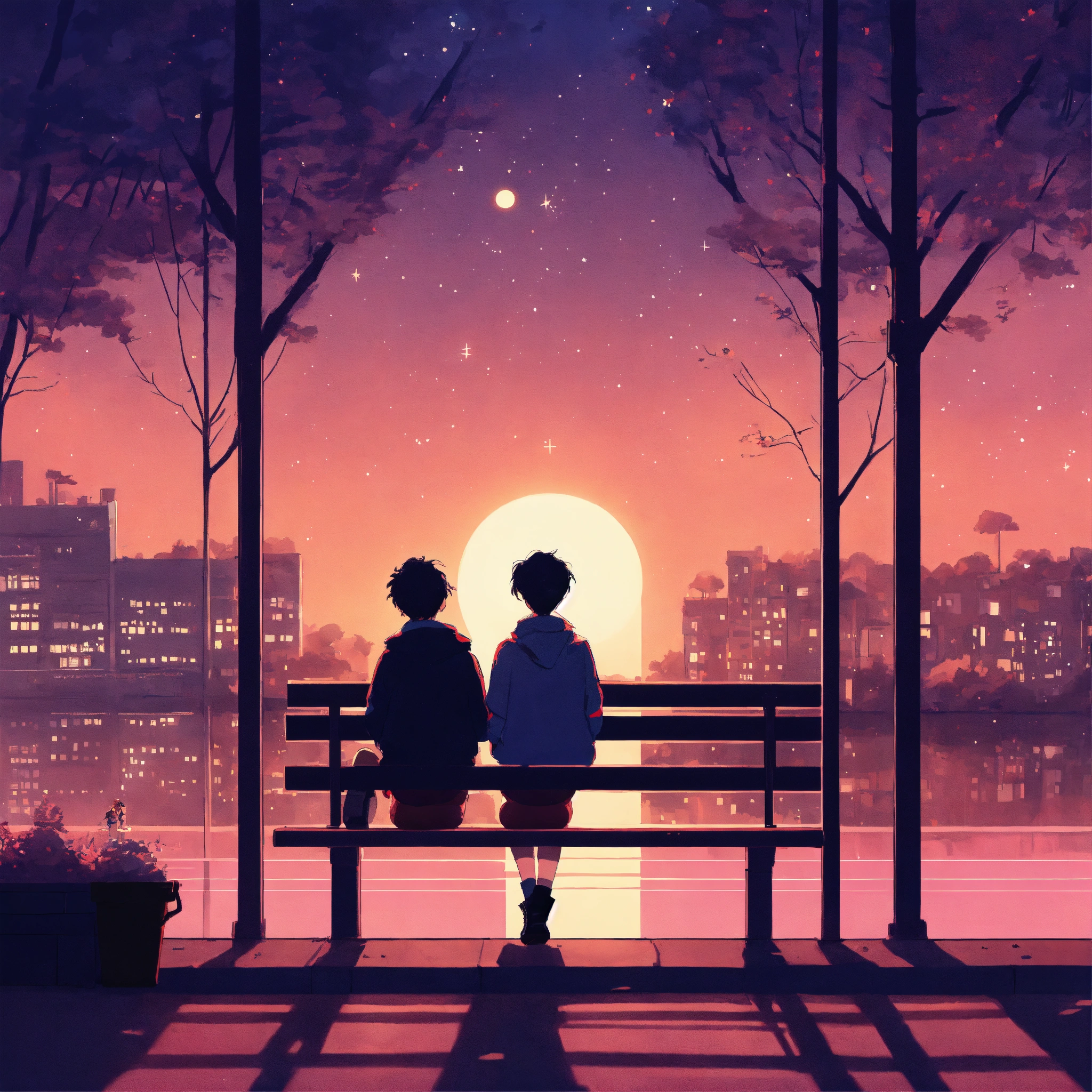 Lexica - Two friends sitting on a bench. sunshine and starlight cozy ...