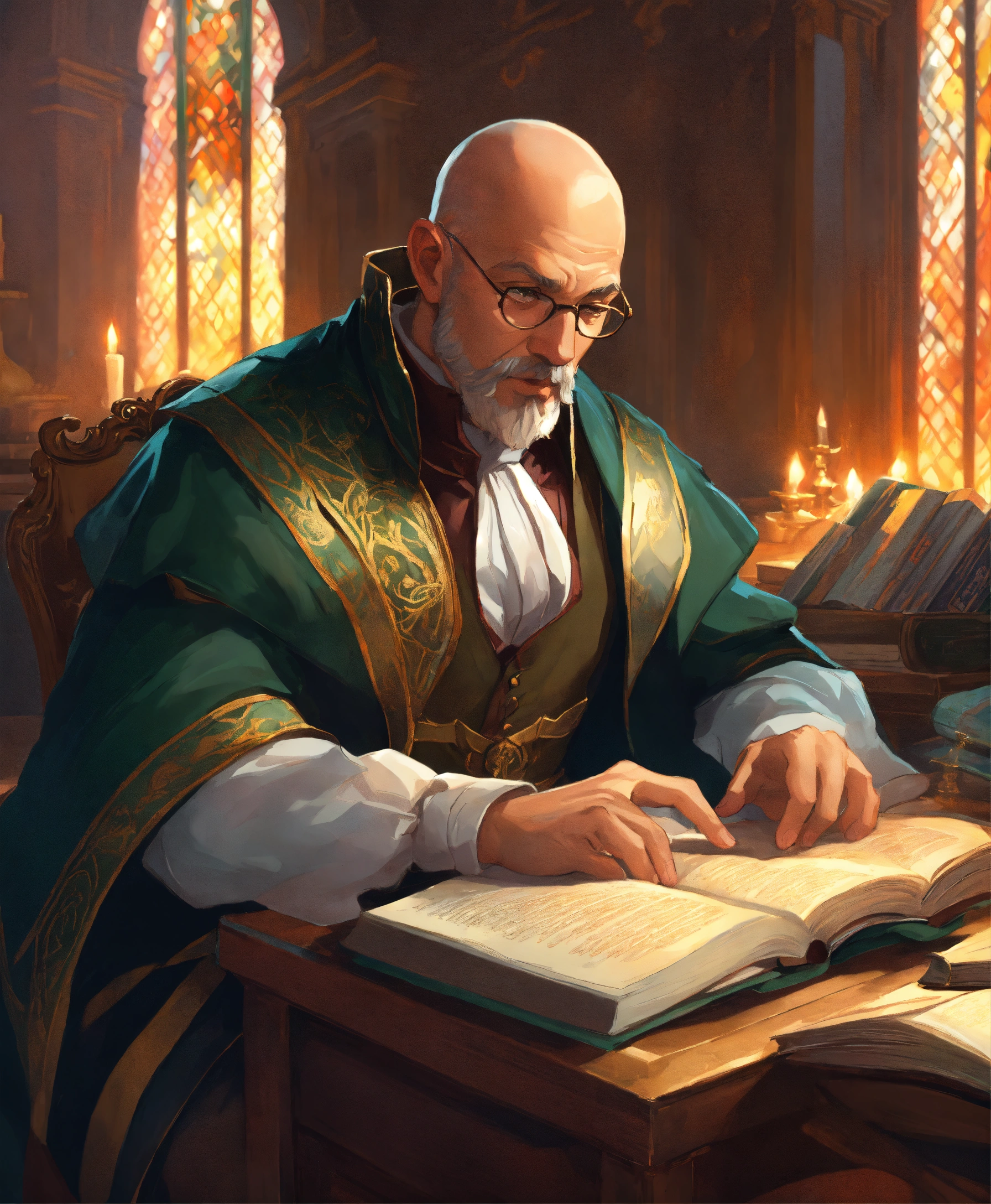 Lexica - Male noble chancellor bald Medieval reading books in his desk ...