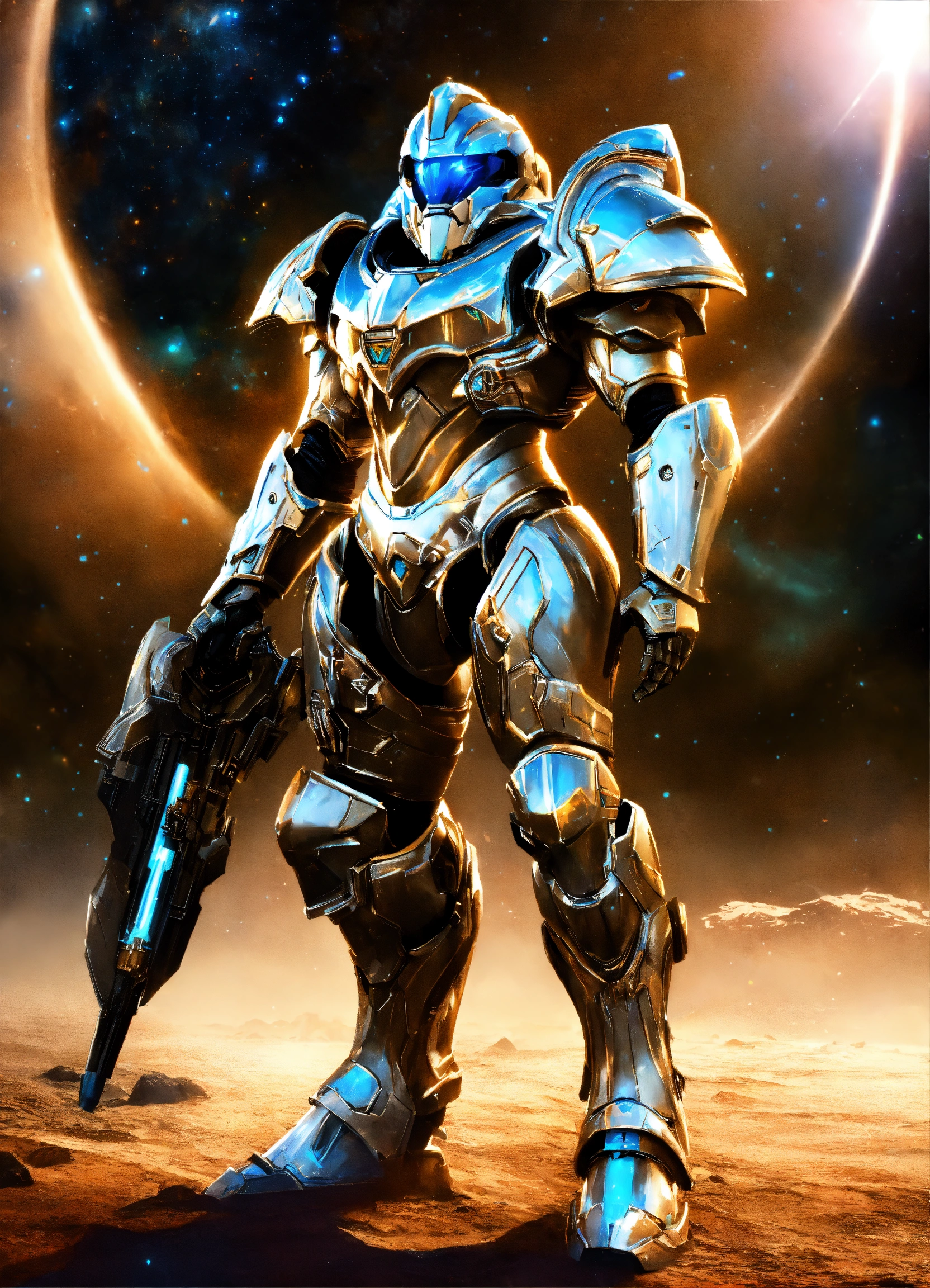 Lexica - Space warrior knight in silver power armor, starcraft protoss art