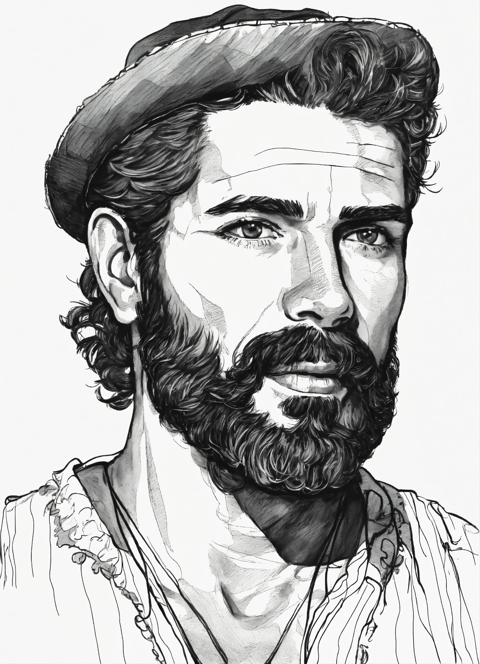 Lexica - Black and white line drawing of Spanish man upper body, white ...