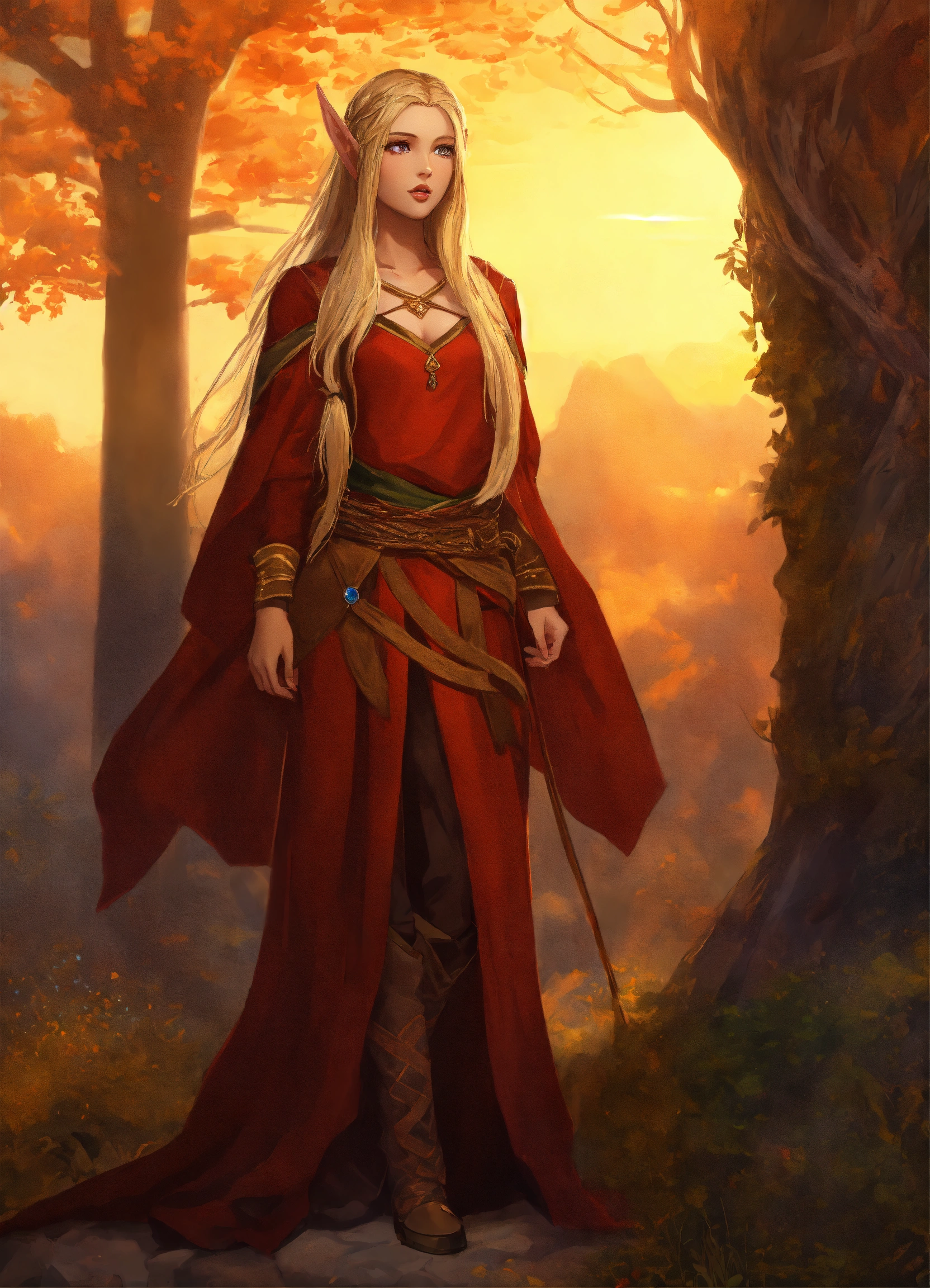 Lexica - Young elven woman wearing brown and red peasant clothes, long ...