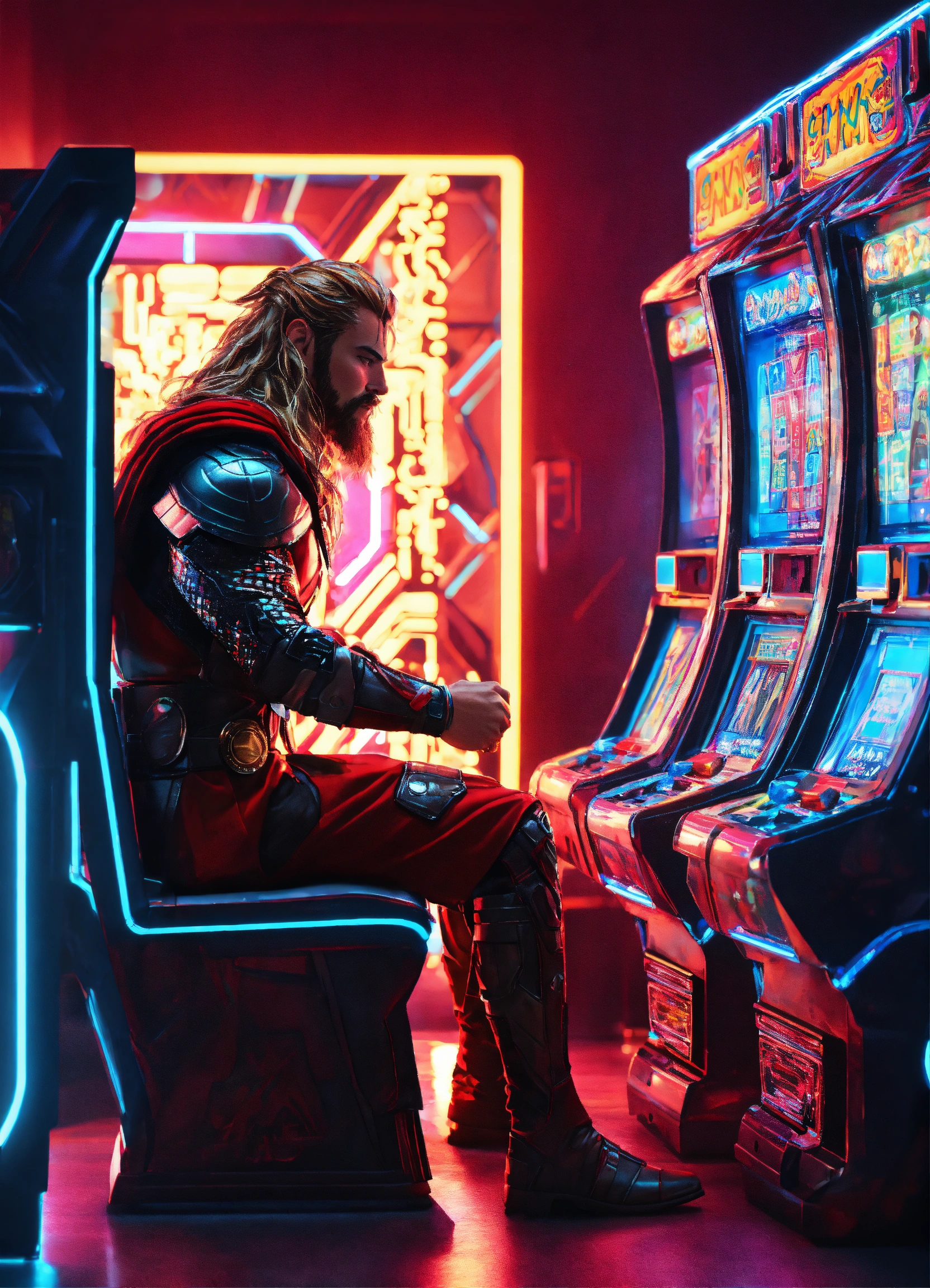 Lexica - 3D realistic THOR with mljonir playing slot machine FUTURISTIC ...
