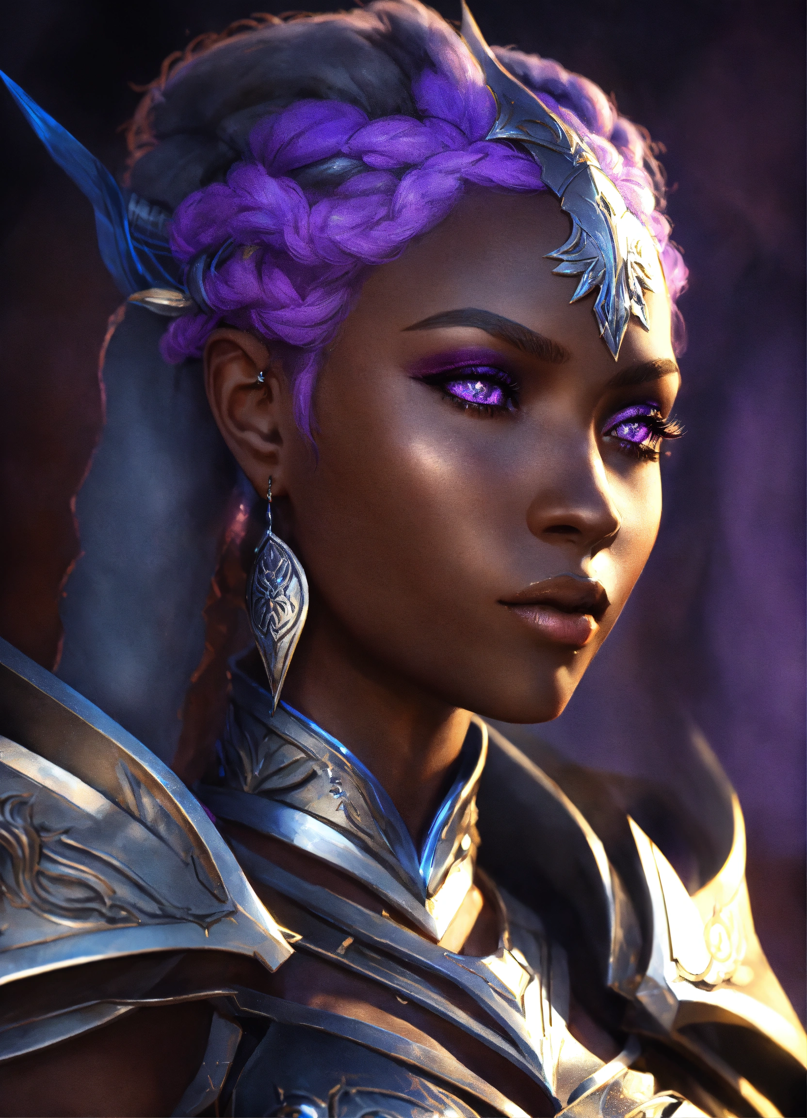 Lexica - A beautiful drow woman in sun themed armor. she has braids and ...