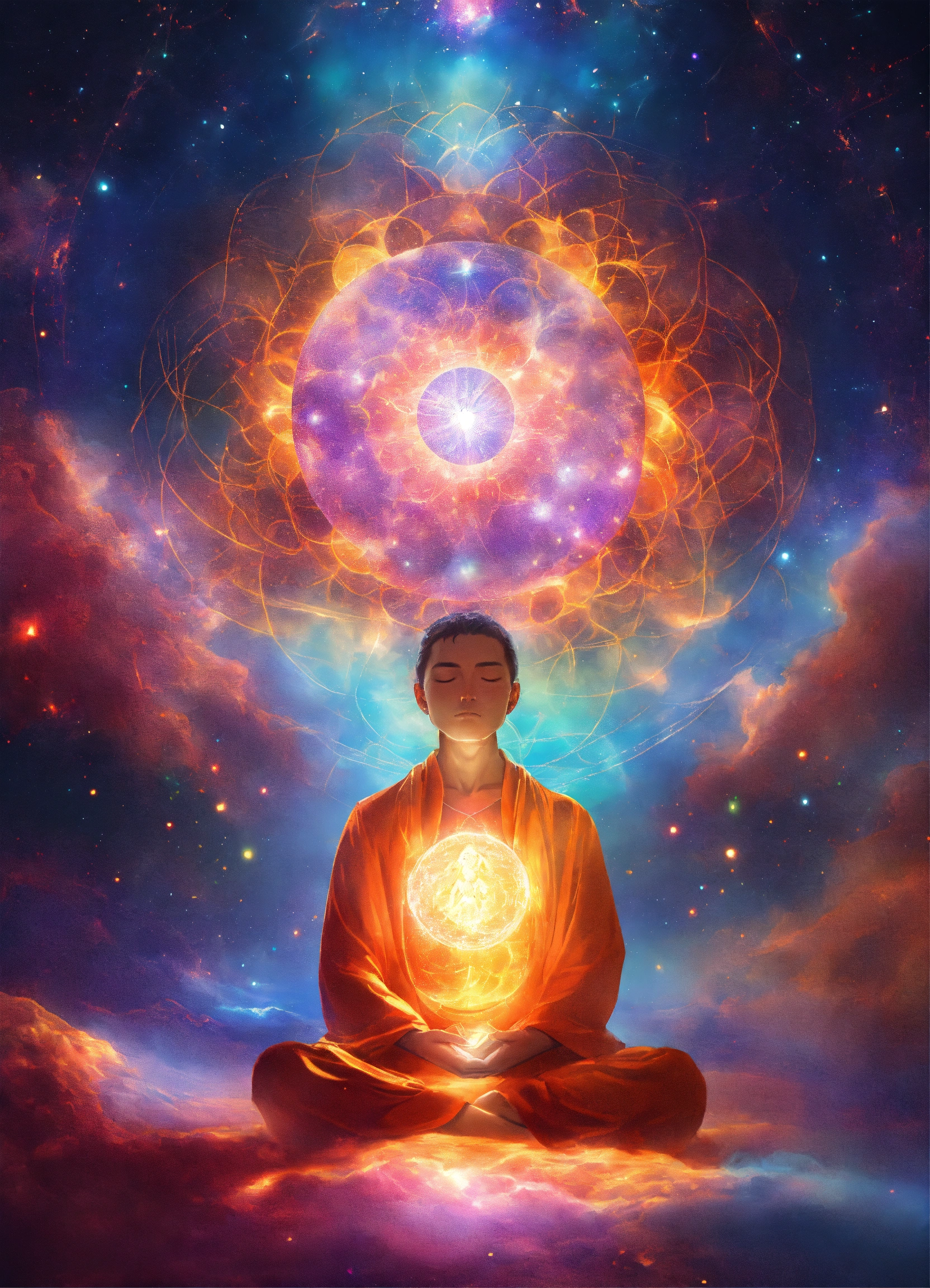 Lexica - A person meditating, with their translucent astral form ...