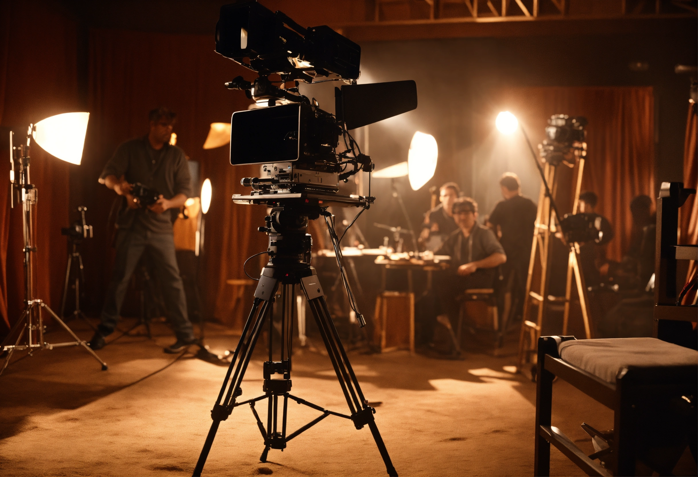 Lexica - Movie set. The director in the director's chair looks towards ...