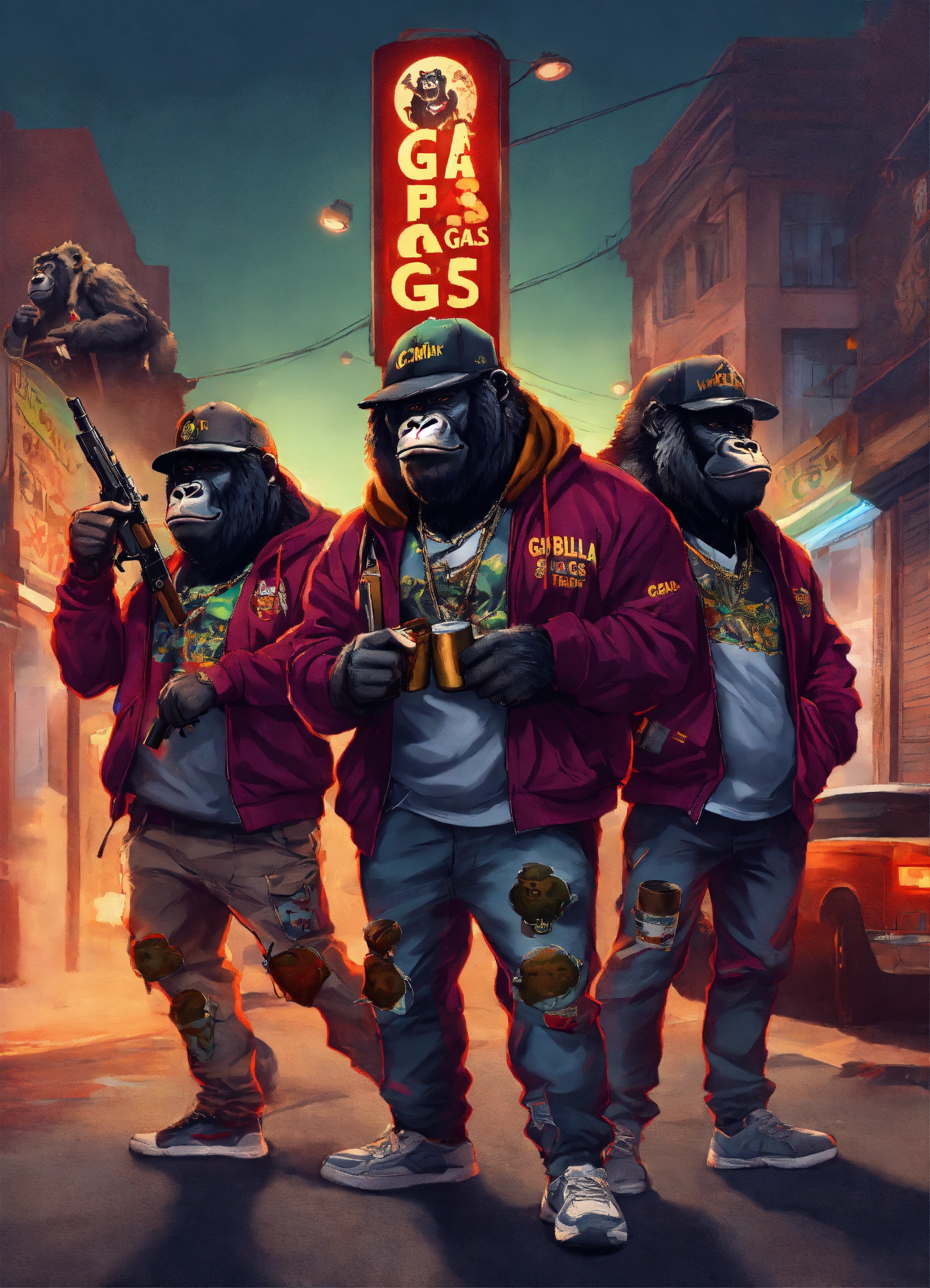 Lexica - Gangster gorillas smoking a cigars and holding guns wearing ...