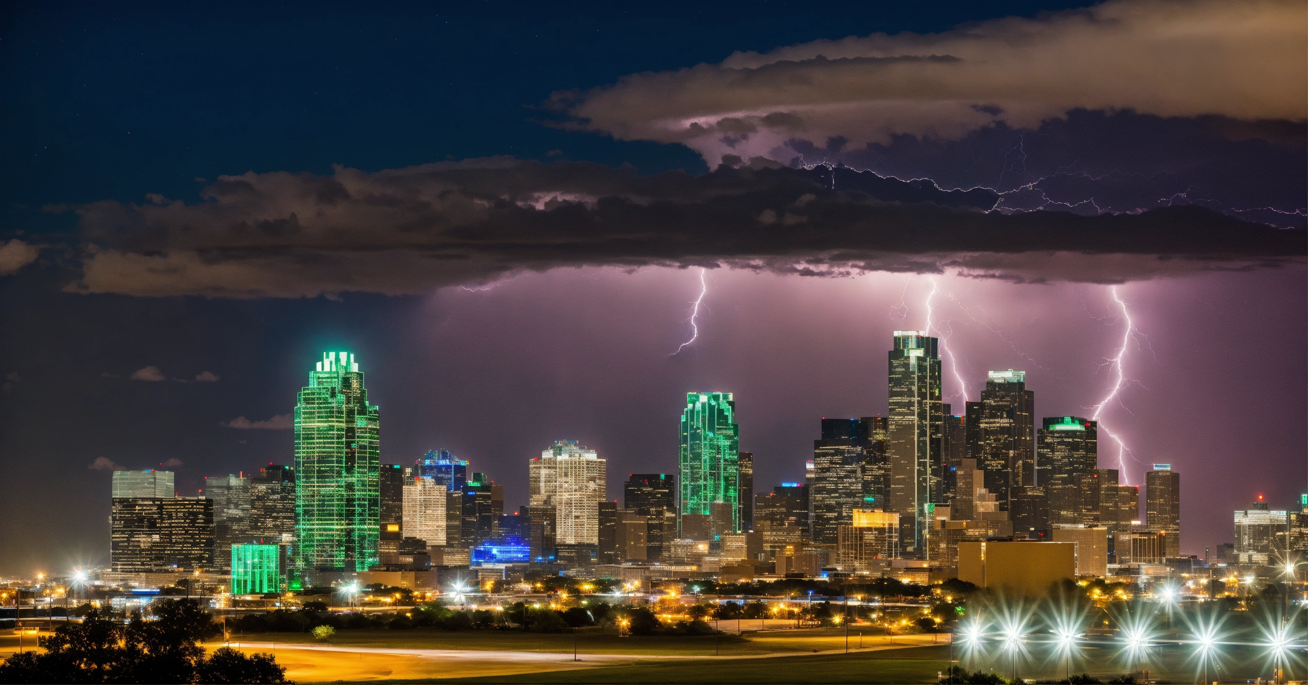 Lexica - Night photography of lighted downtown Dallas Texas Skyline ...