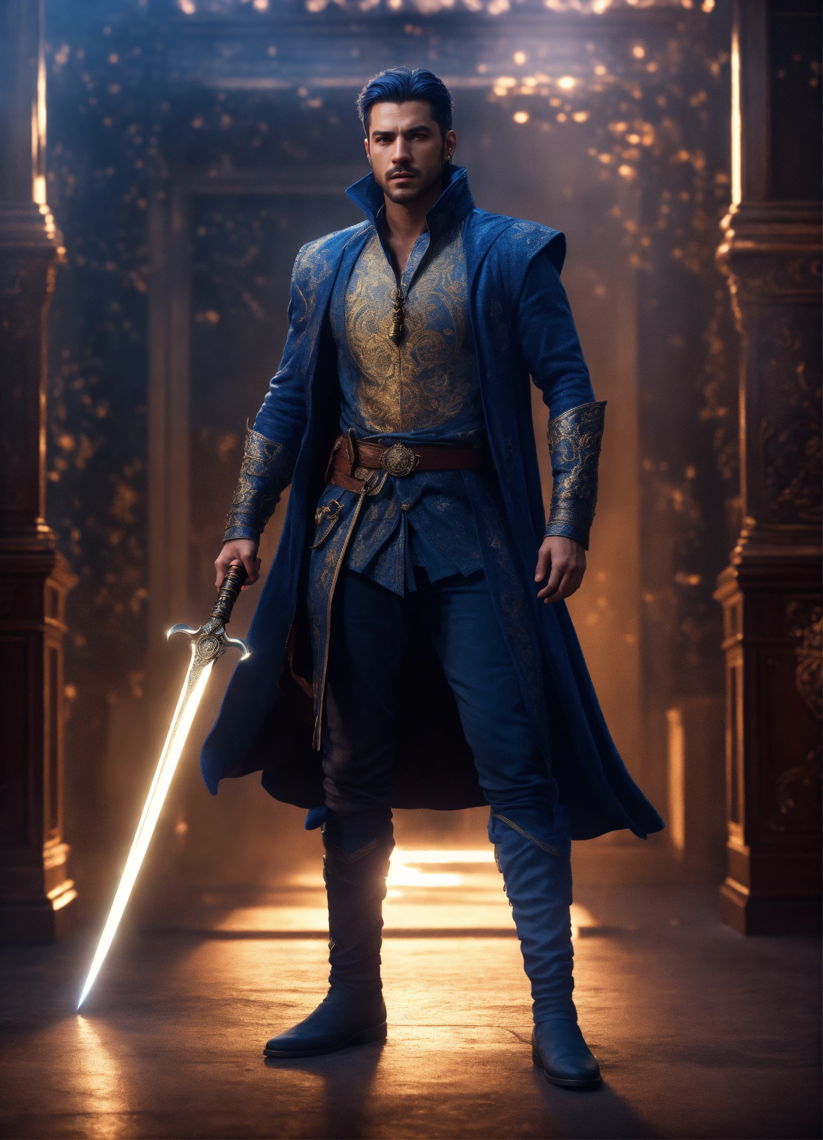 Lexica - A realistic full body portrait of a male magic user, indigo ...