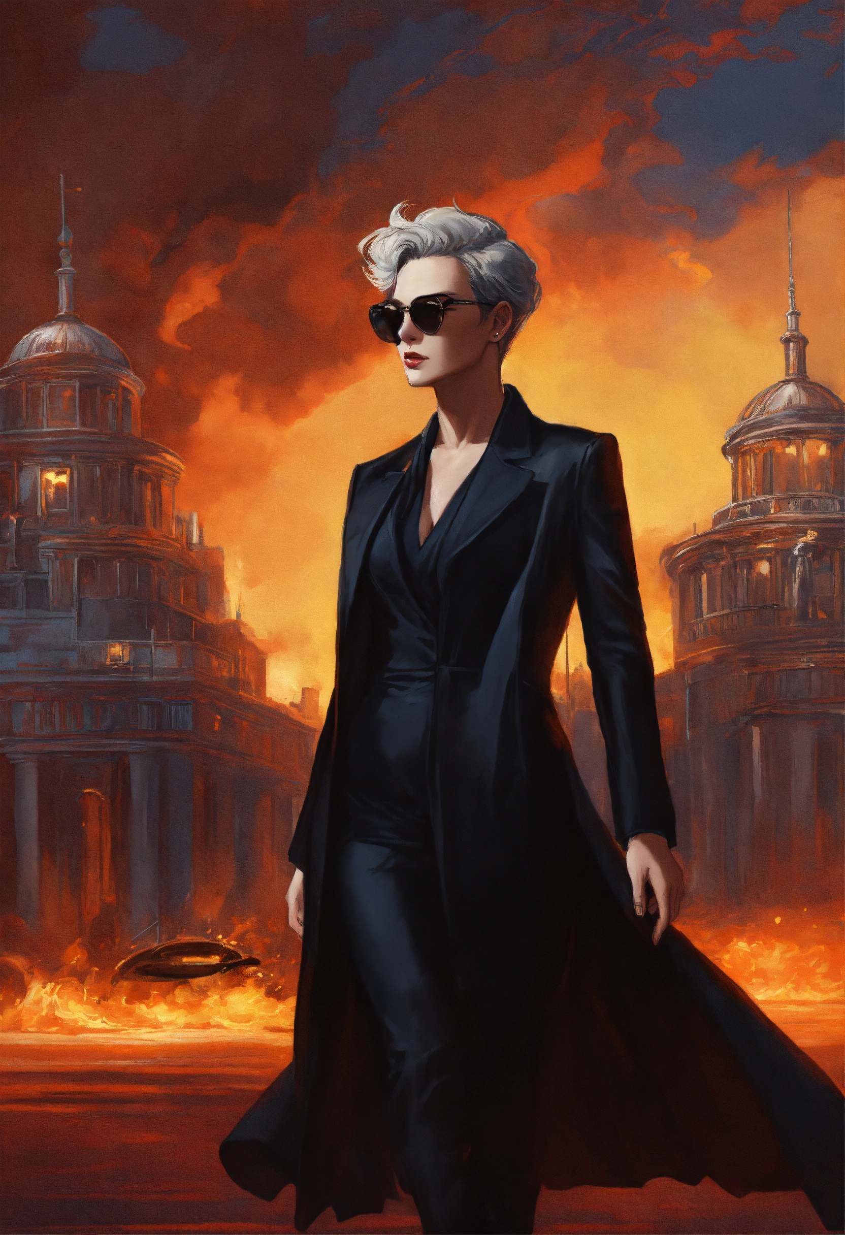 Lexica - Good omens as woman, female Crowley wearing black clothes suit