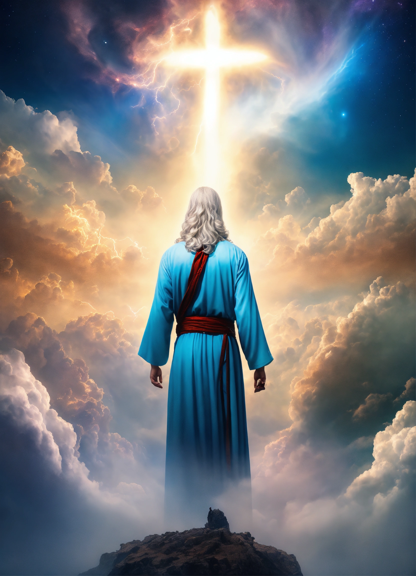 Lexica - A beautiful sky with Jesus descending from the clouds. Planets ...