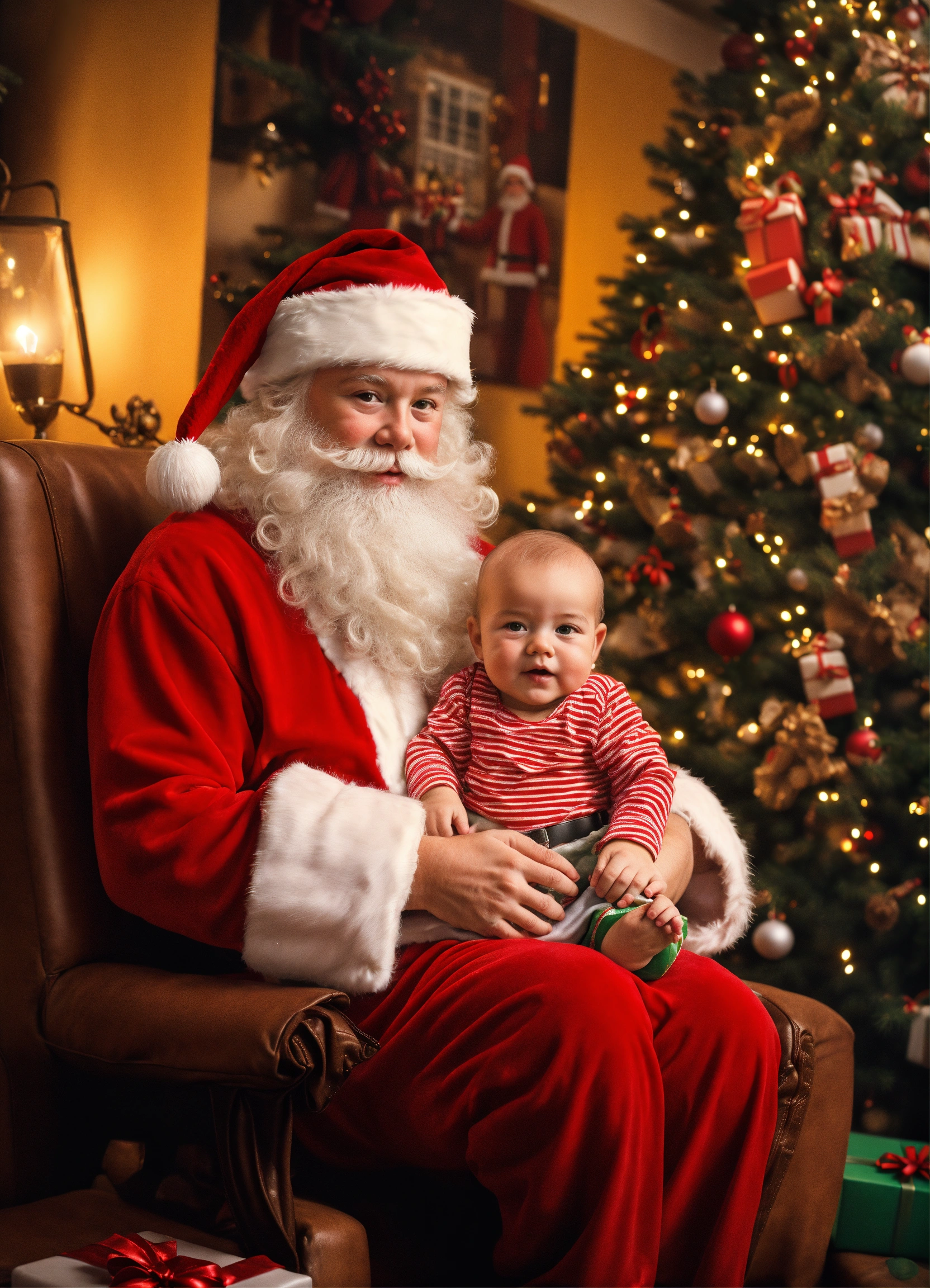 Lexica - A ultra realistic human Santa sitting in front of christmas ...