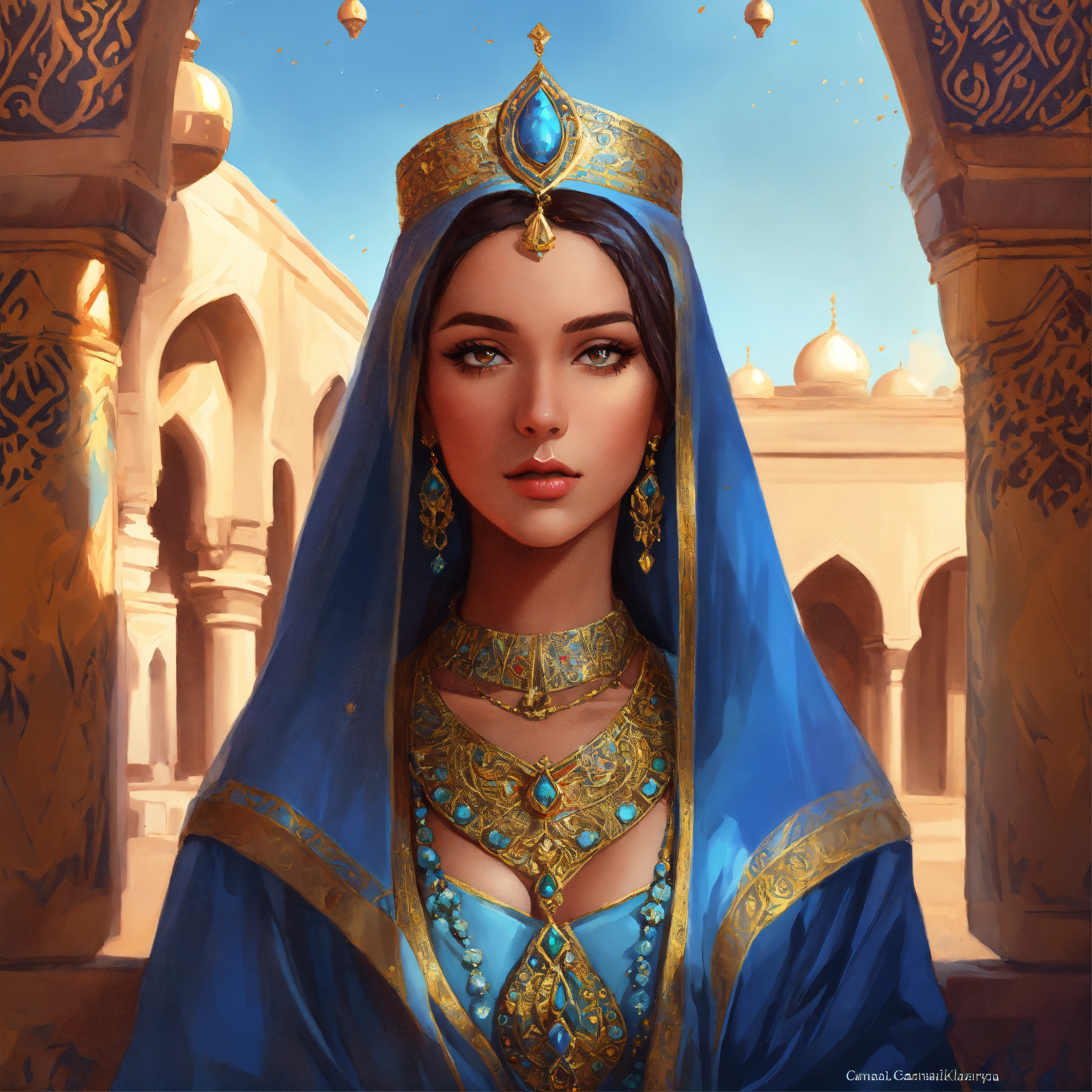 Lexica - Arab princess, realistic cartoon oil paint, 2D illustration ...