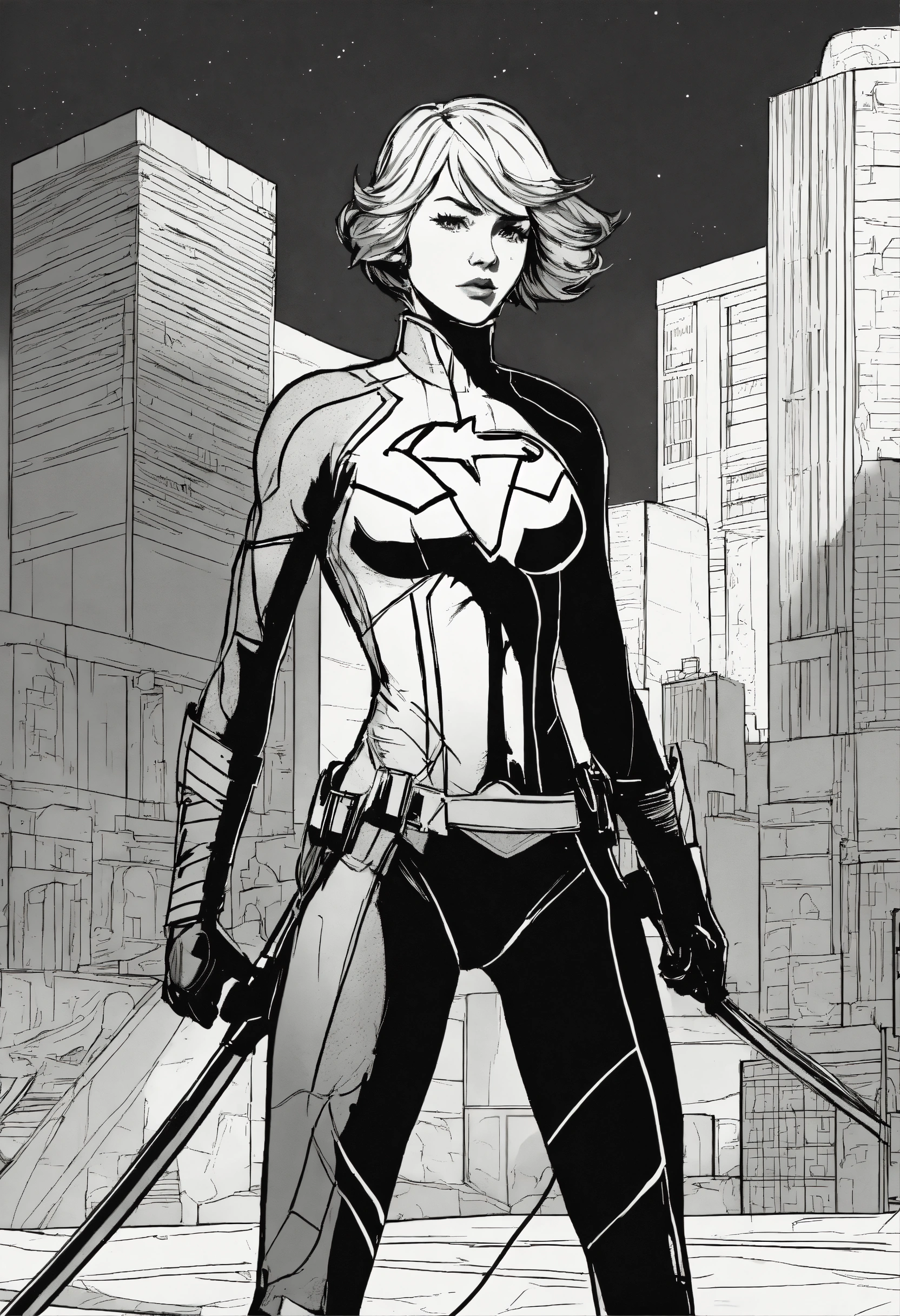 Lexica - A black and white drawing with thin black lines of a female ...