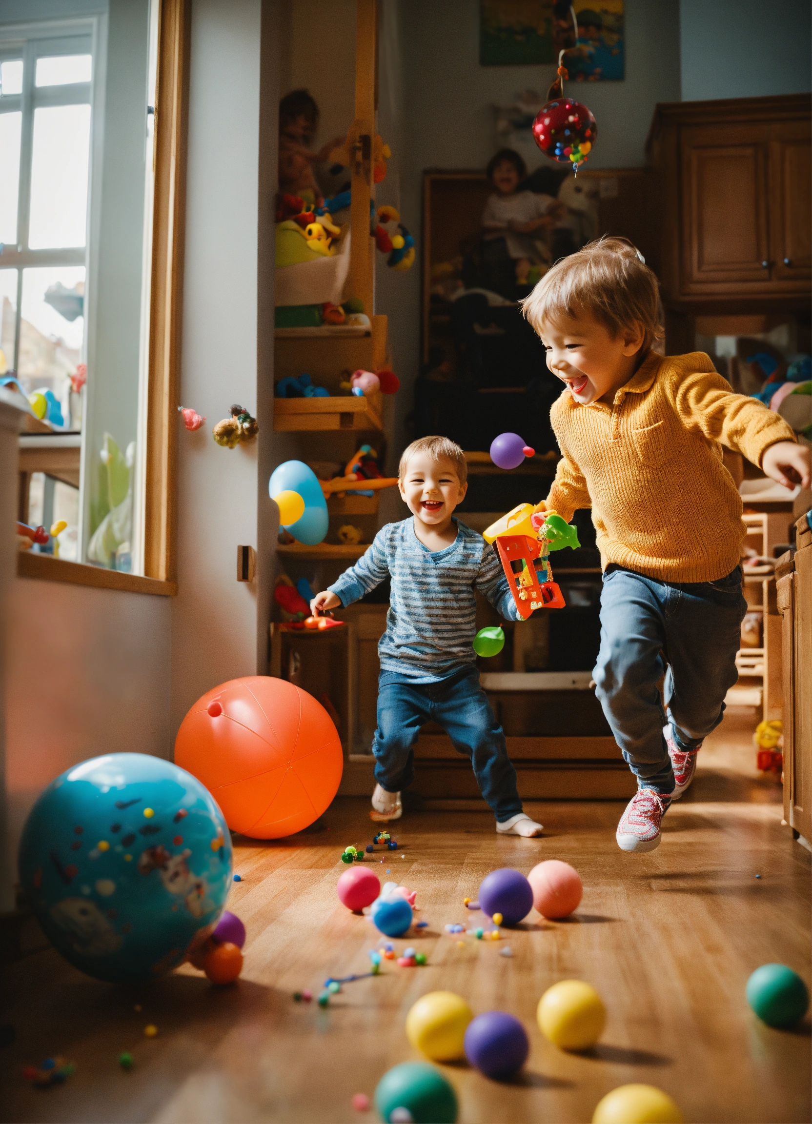 Lexica - Six cheerful and active children scatter toys throughout the house