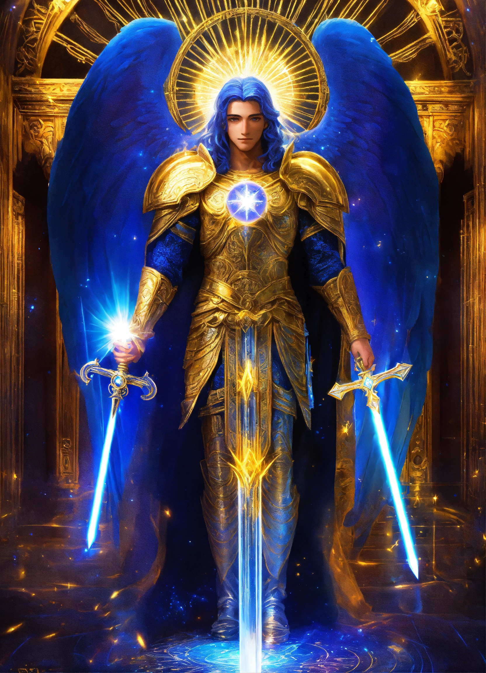 Lexica - Archangel Michael with real face, blue bumps of light, indigo ...