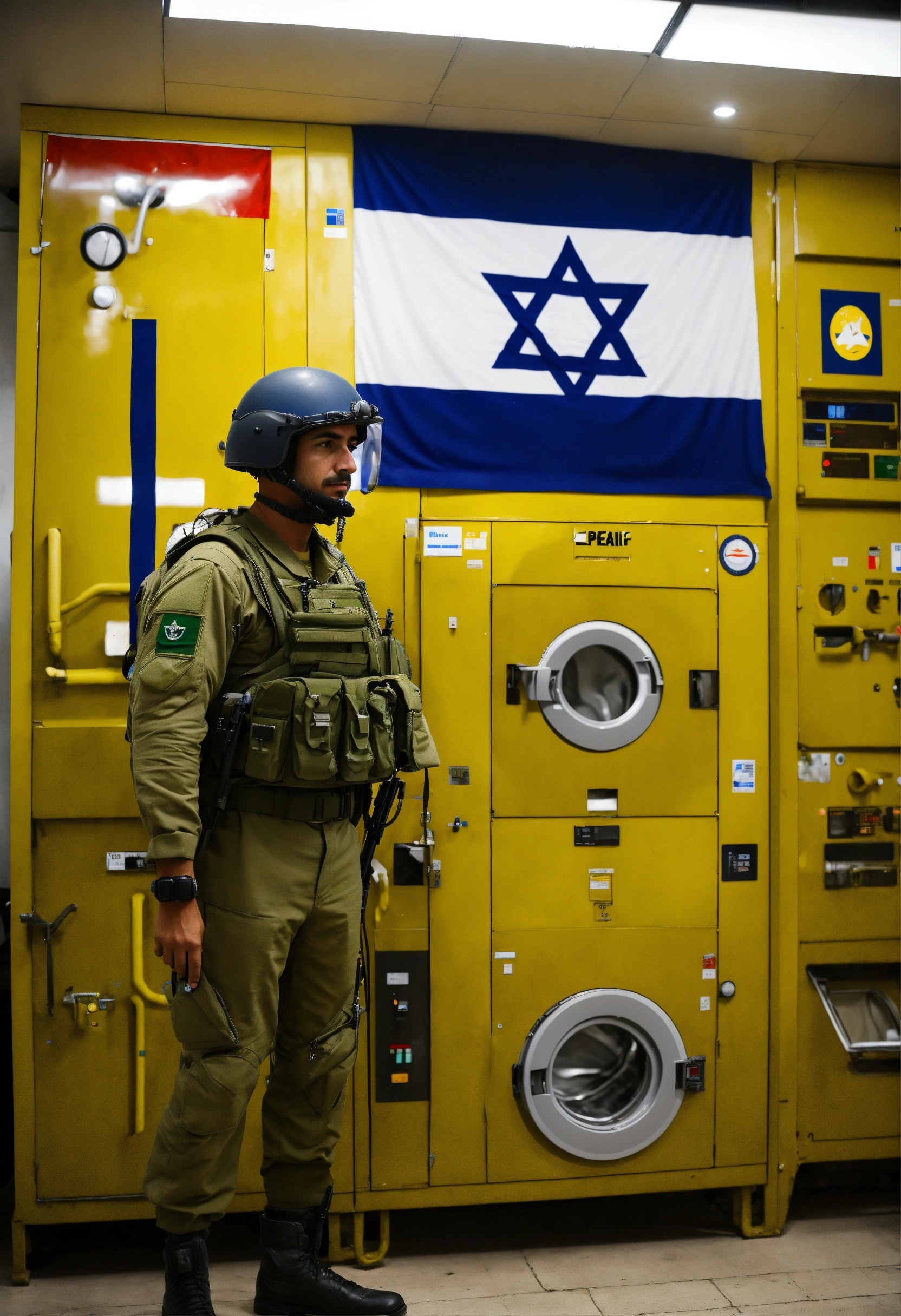 Lexica - An Israeli army pilot stands next to an industrial washing ...