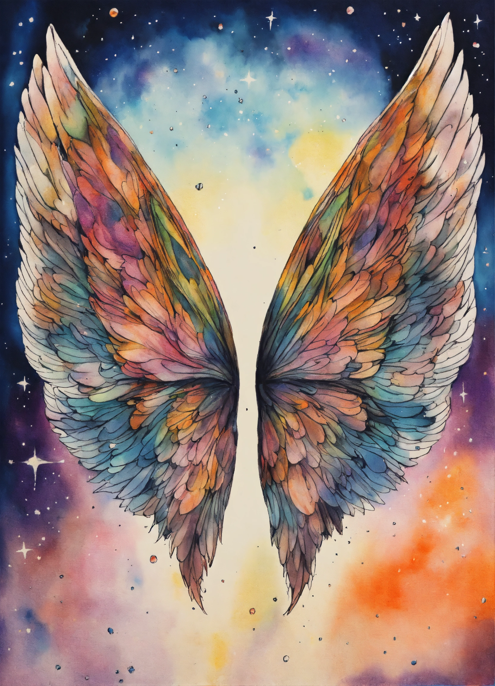 Lexica - INK DRAWING MYSTICAL and magical glimpse of pair of wings the ...