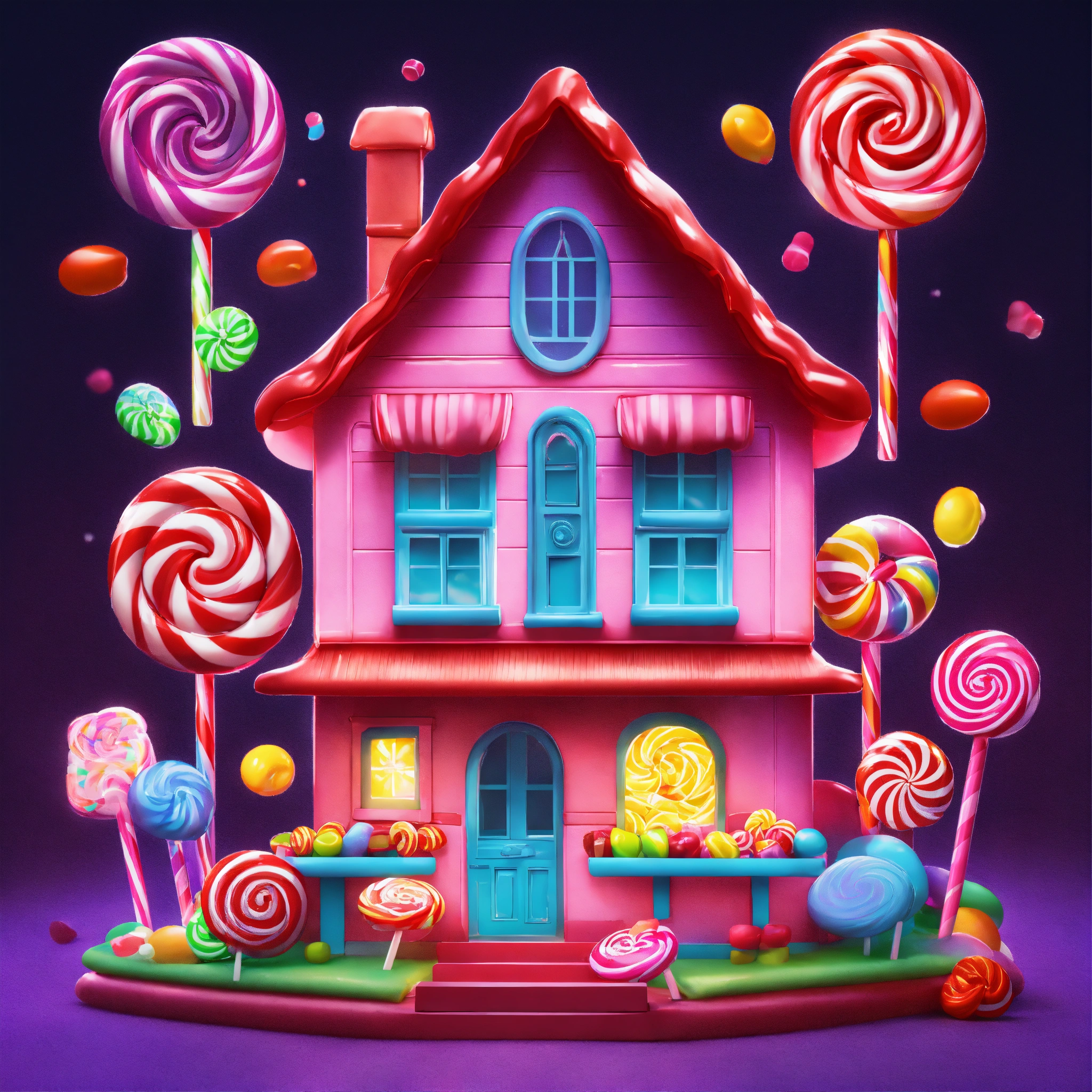 Lexica - Cute candy house neon colors 3d realistic style