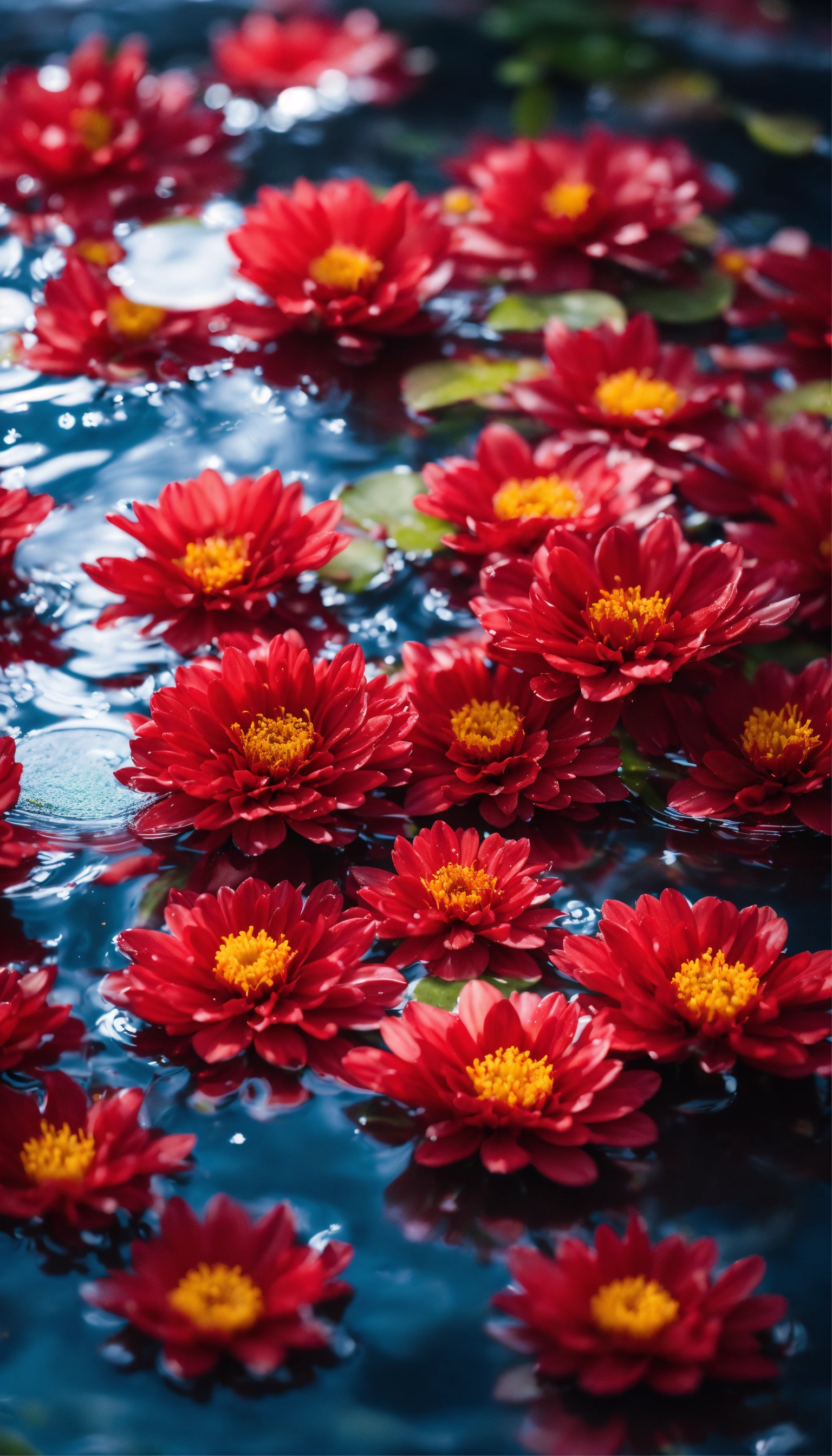 Lexica - Red flowers floating on top of the water, flowers everywhere ...