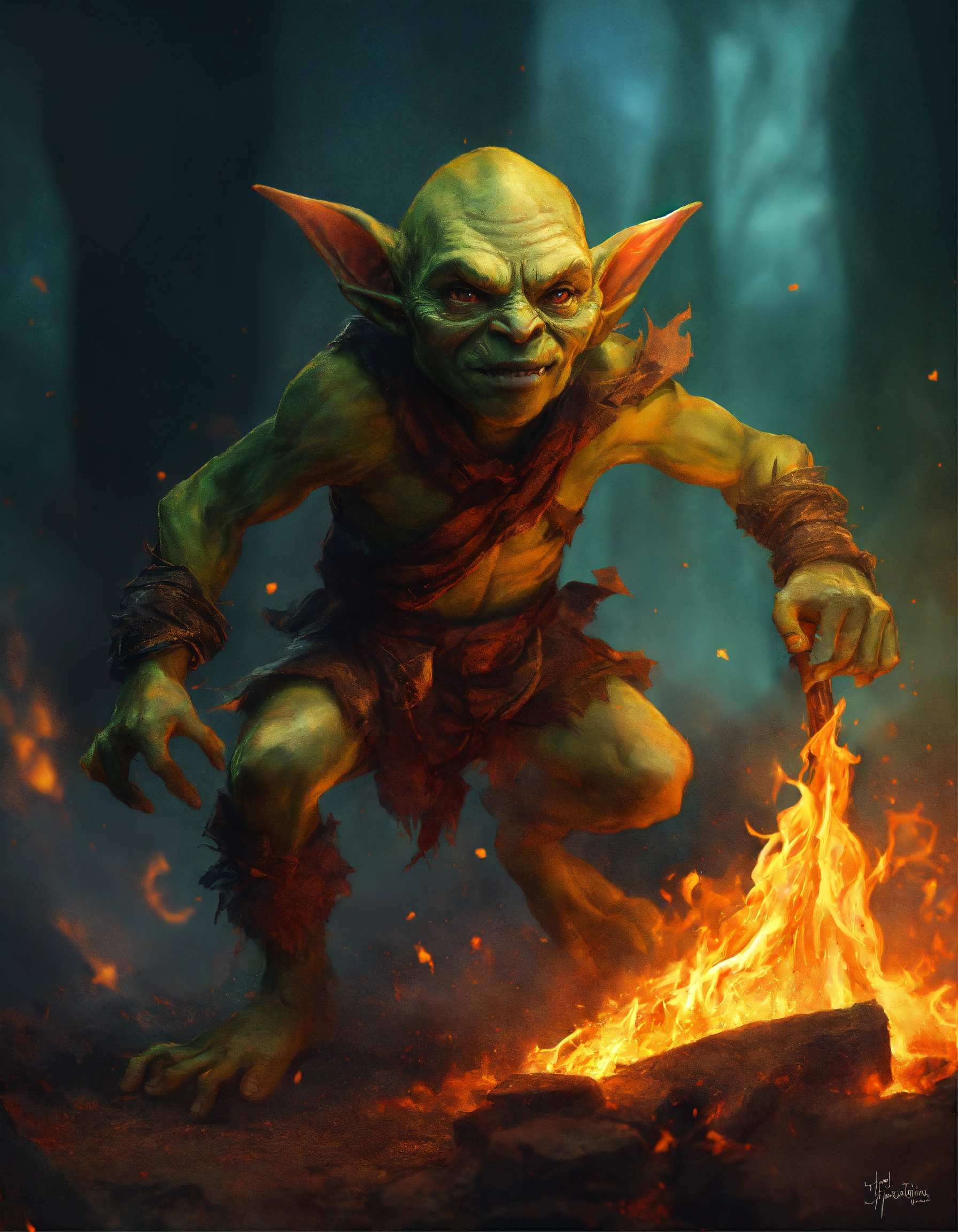 Lexica - Spirit of a goblin in fire, digital painting, hyperrealistic ...